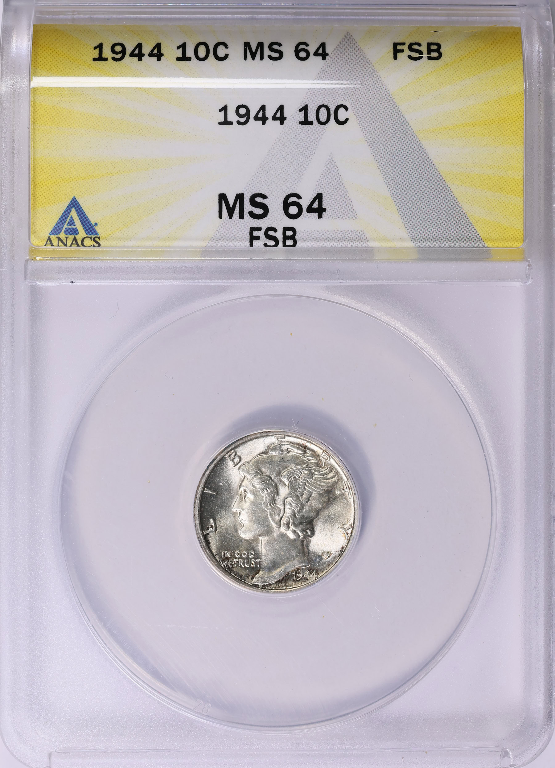 1944 Mercury Dime ANACS MS-64 FB (Item 1782690) | GreatCollections Coin Auctions