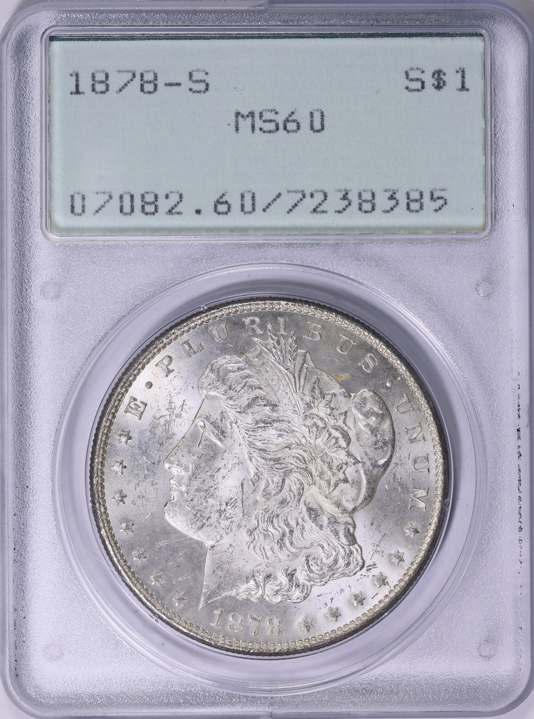 1878-S Morgan Silver Dollar PCGS MS-60 OGH (1st Gen) (Item 1782819) | GreatCollections Coin Auctions