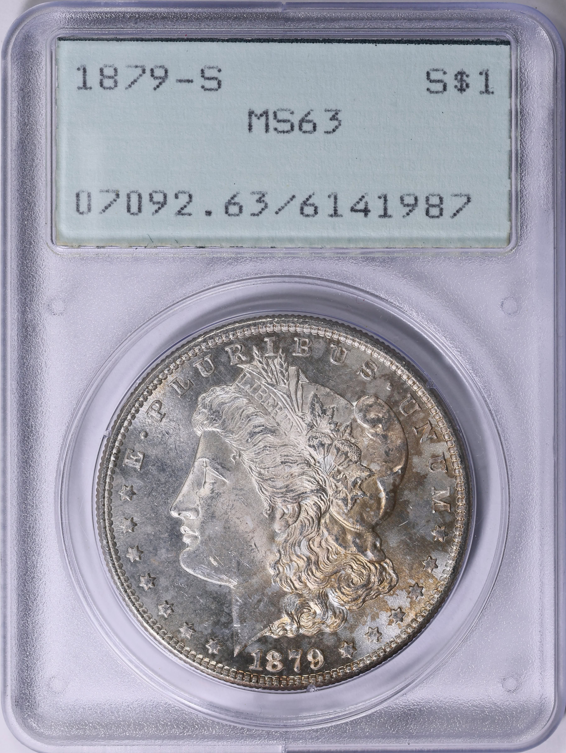 1879-S Morgan Silver Dollar PCGS MS-63 OGH (1st Gen) (Item 1782845) | GreatCollections Coin Auctions