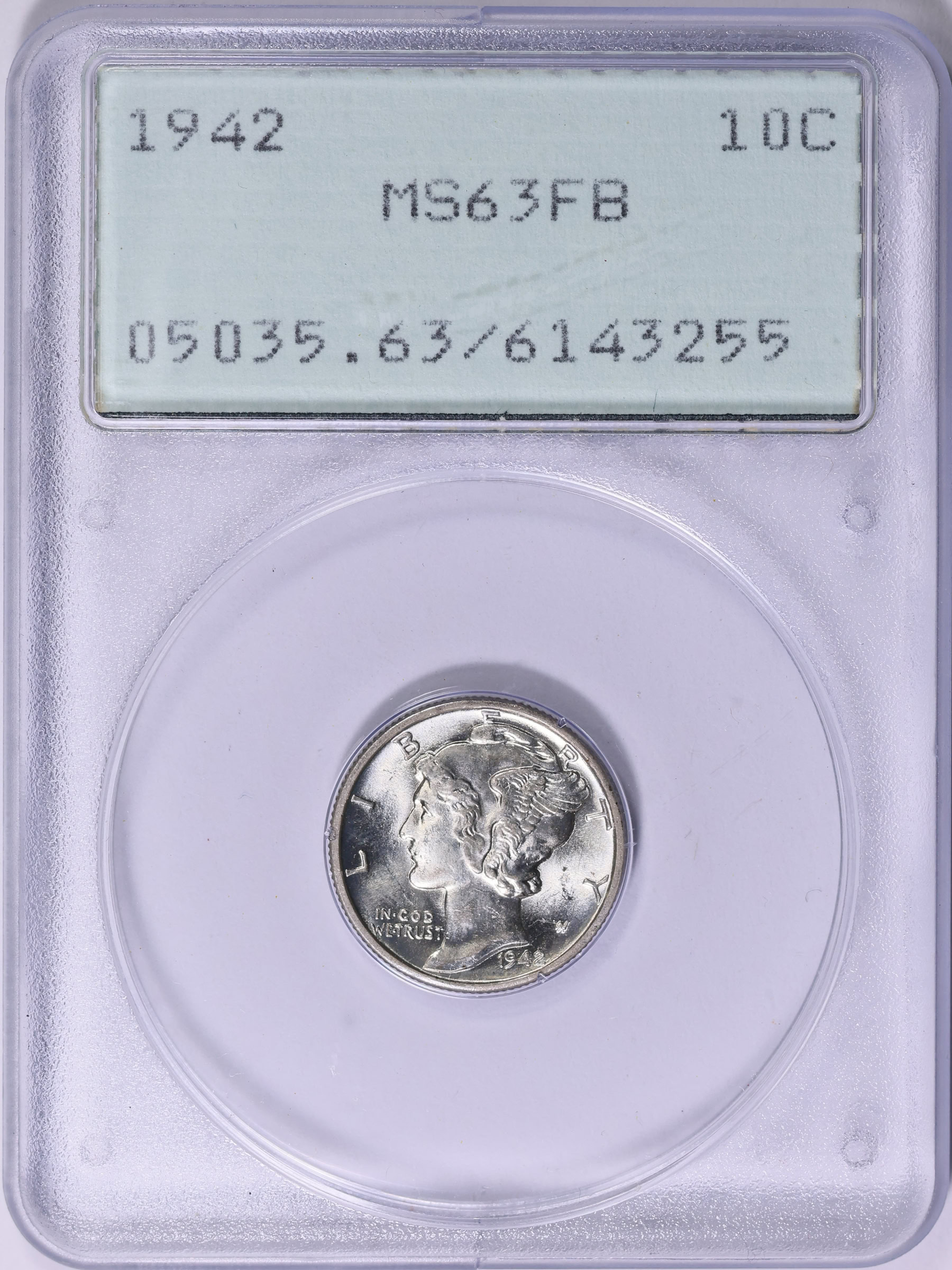 1942 Mercury Dime PCGS MS-63 FB OGH (1st Gen) (Item 1782890) | GreatCollections Coin Auctions