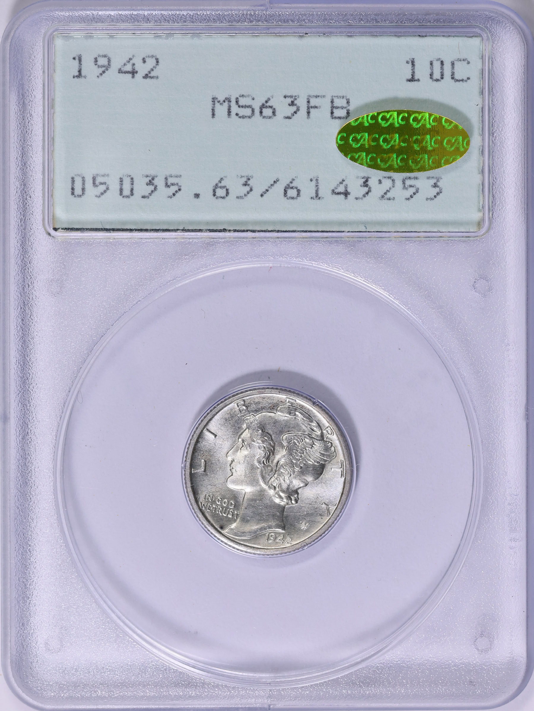 1942 Mercury Dime PCGS MS-63 FB (CAC Gold) OGH (1st Gen) (Item 1782891) | GreatCollections Coin ...