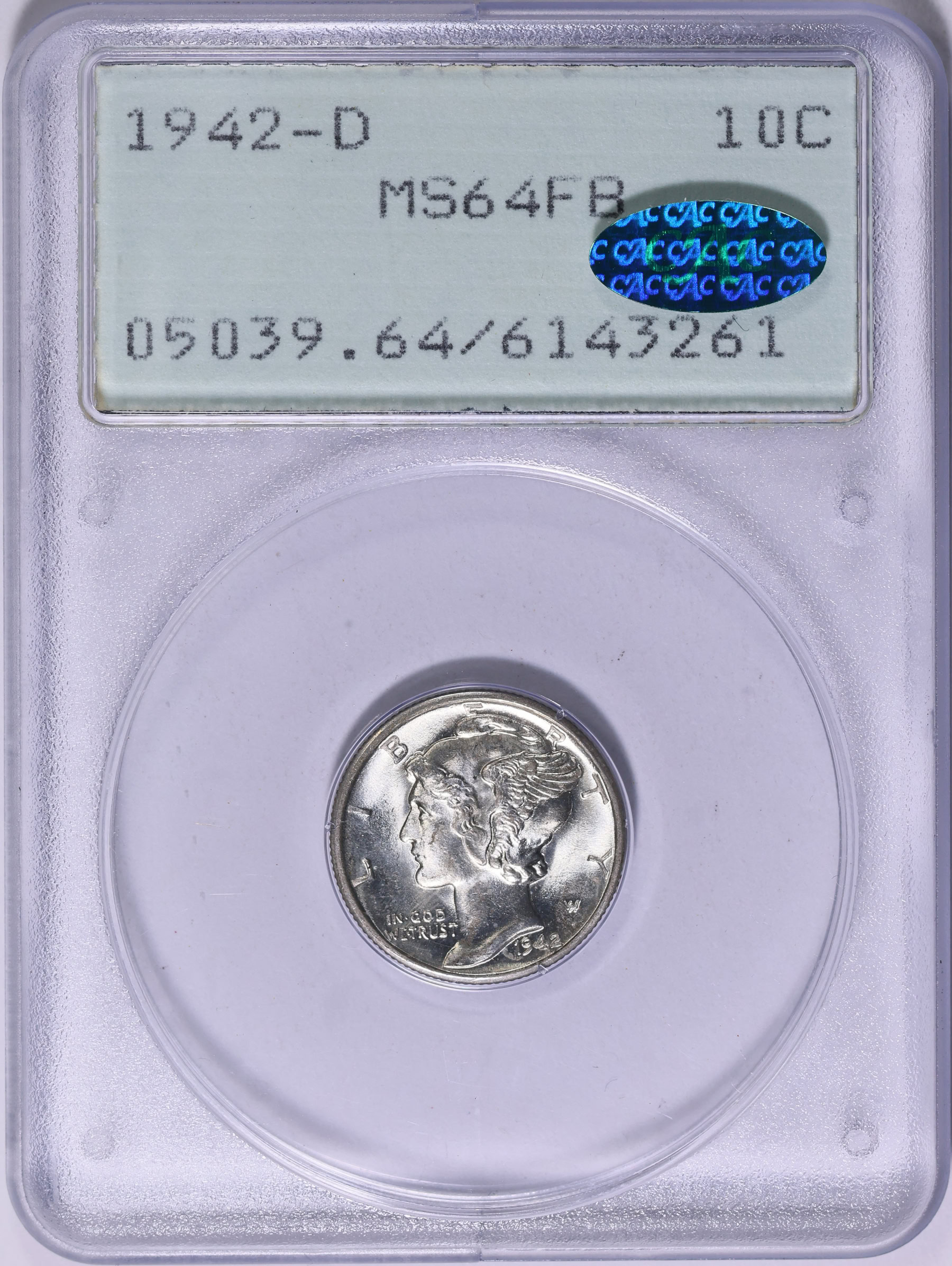 1942-D Mercury Dime PCGS MS-64 FB (CAC Green) OGH (1st Gen) (Item 1782899) | GreatCollections ...