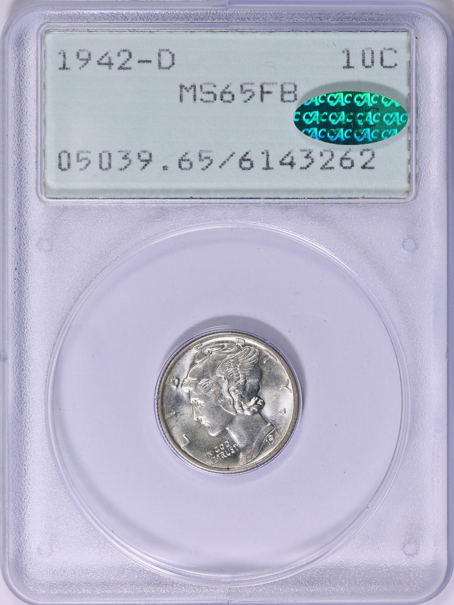 1942-D Mercury Dime PCGS MS-65 FB (CAC Green) OGH (1st Gen) (Item 1782903) | GreatCollections ...