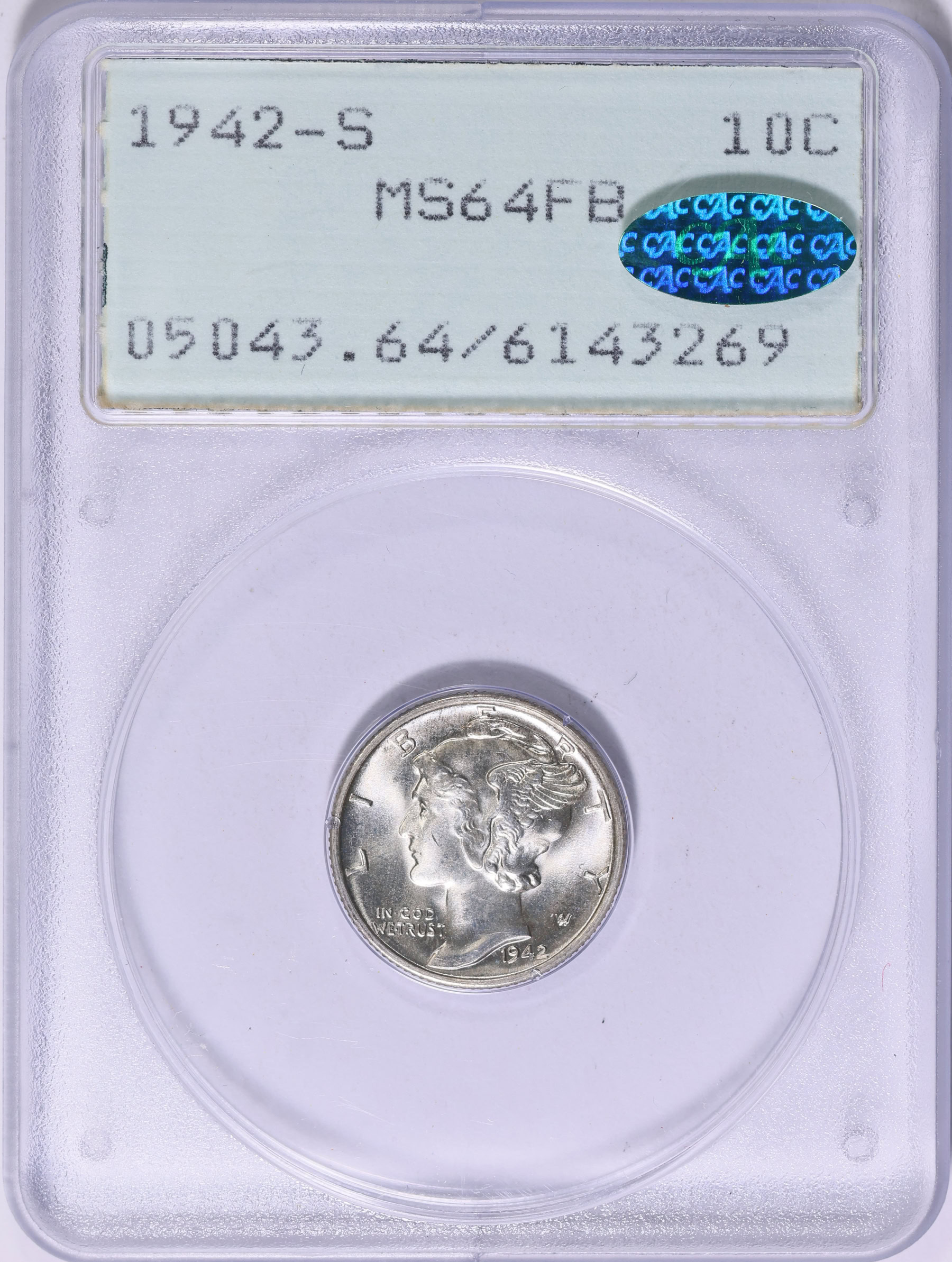 1942-S Mercury Dime PCGS MS-64 FB (CAC Green) OGH (1st Gen) (Item 1782906) | GreatCollections ...