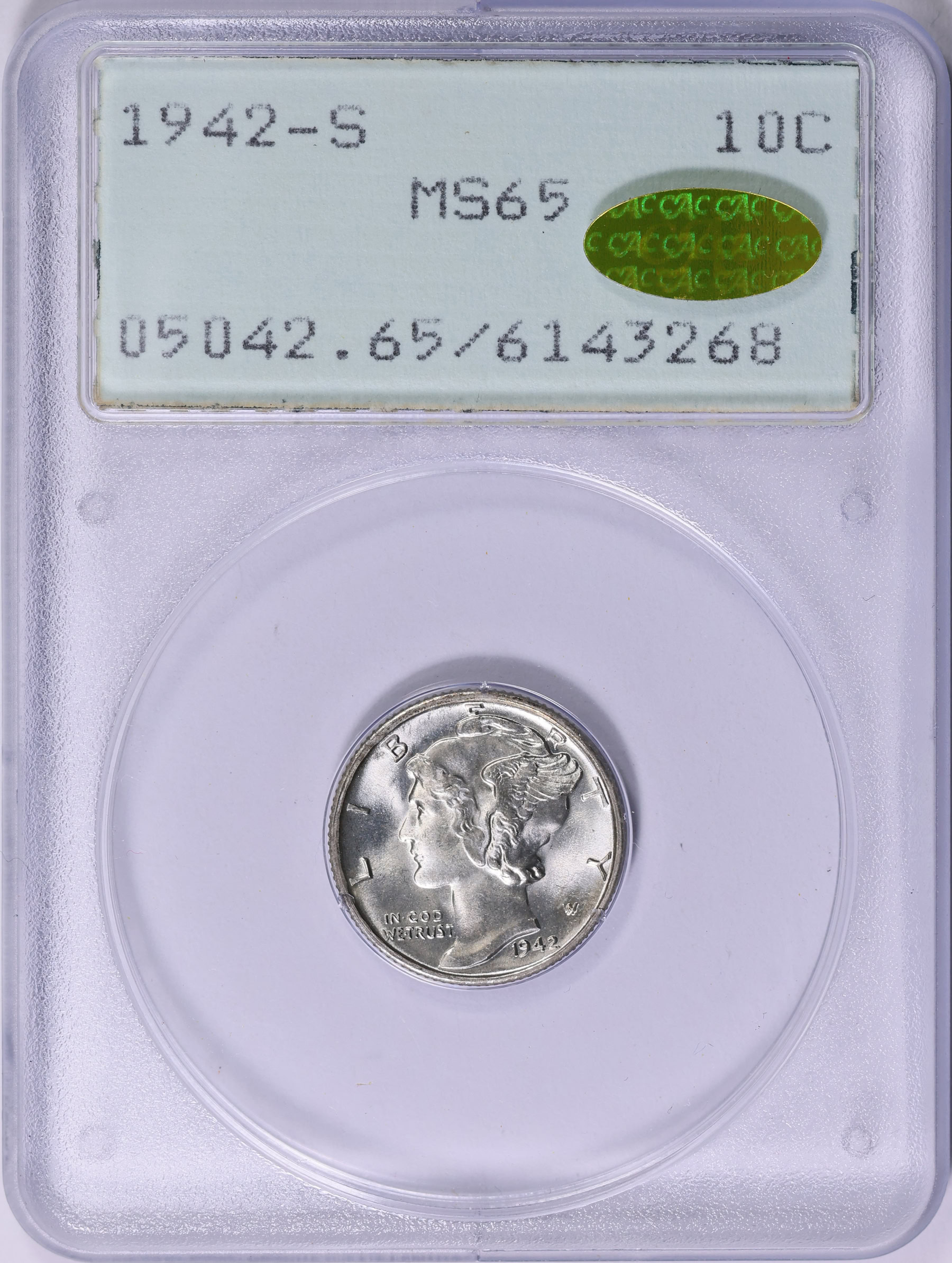 1942-S Mercury Dime PCGS MS-65 (CAC Gold) OGH (1st Gen) (Item 1782908) | GreatCollections Coin ...