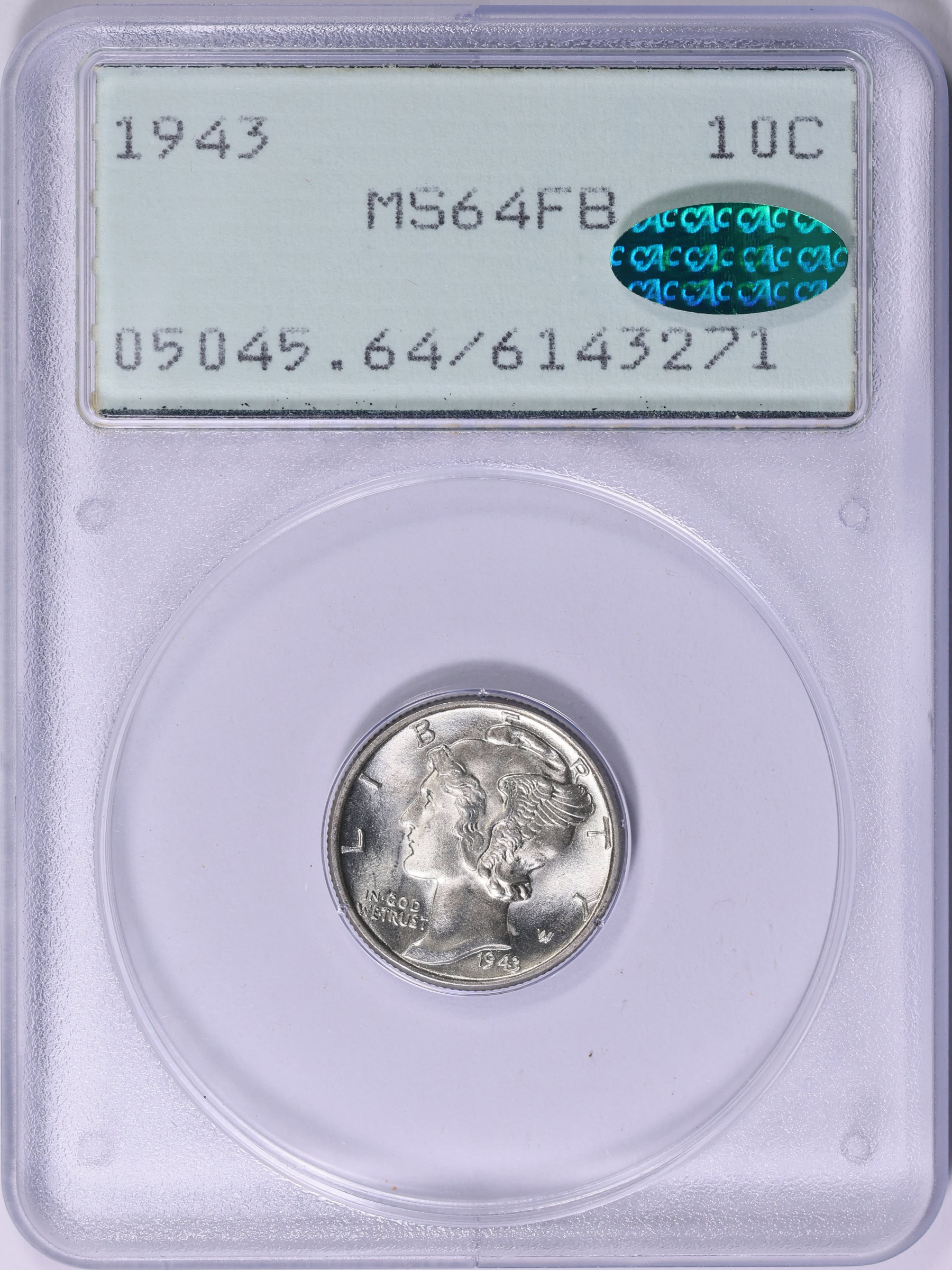 1943 Mercury Dime PCGS MS-64 FB (CAC Green) OGH (1st Gen) (Item 1782912) | GreatCollections Coin ...