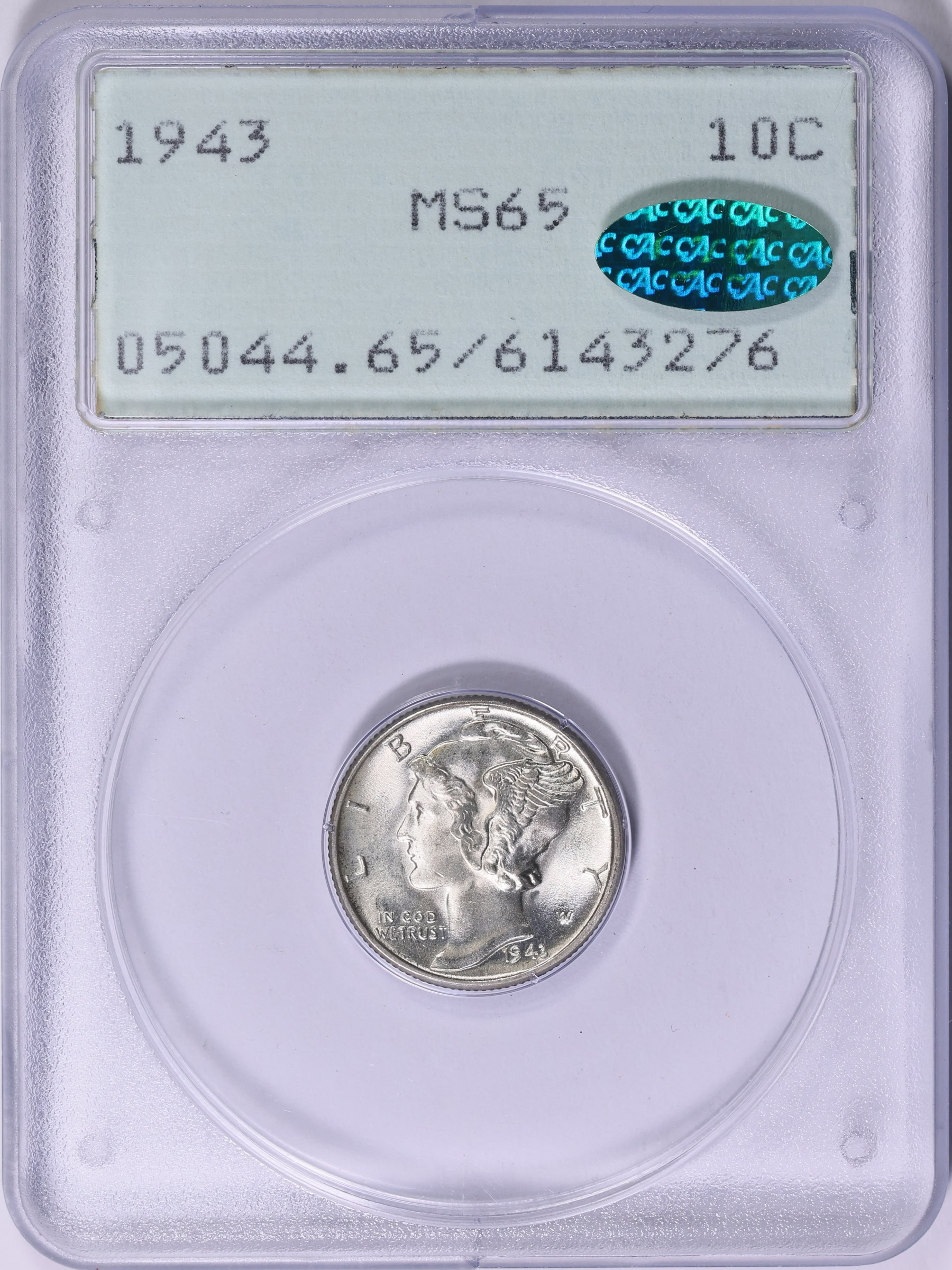 1943 Mercury Dime PCGS MS-65 (CAC Green) OGH (1st Gen) (Item 1782913) | GreatCollections Coin ...