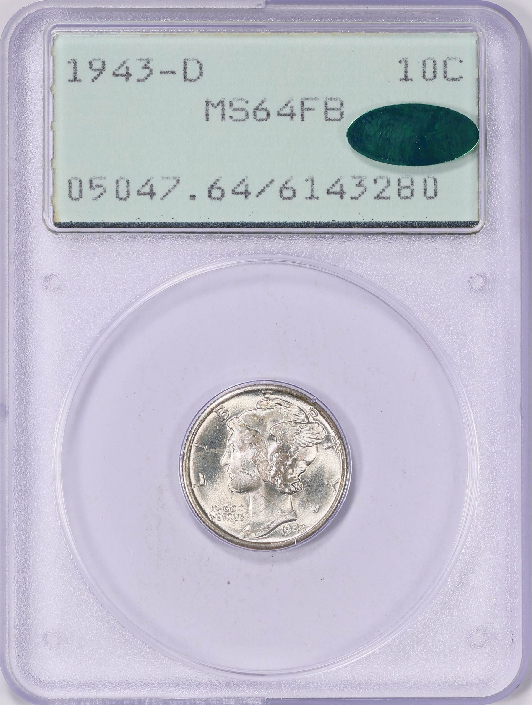 1943-D Mercury Dime PCGS MS-64 FB (CAC Green) OGH (1st Gen) (Item 1782918) | GreatCollections ...