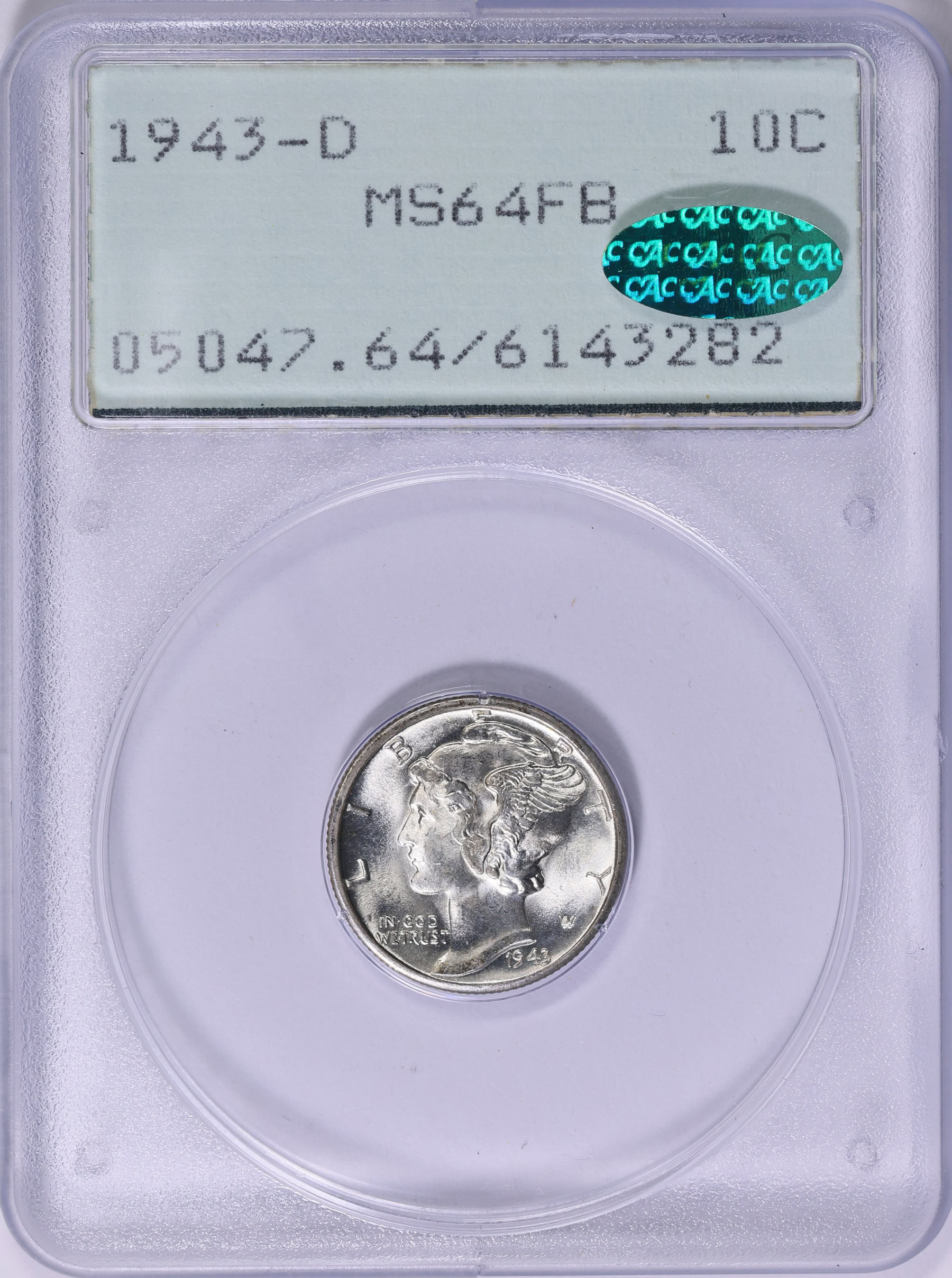 1943-D Mercury Dime PCGS MS-64 FB (CAC Green) OGH (1st Gen) (Item 1782919) | GreatCollections ...