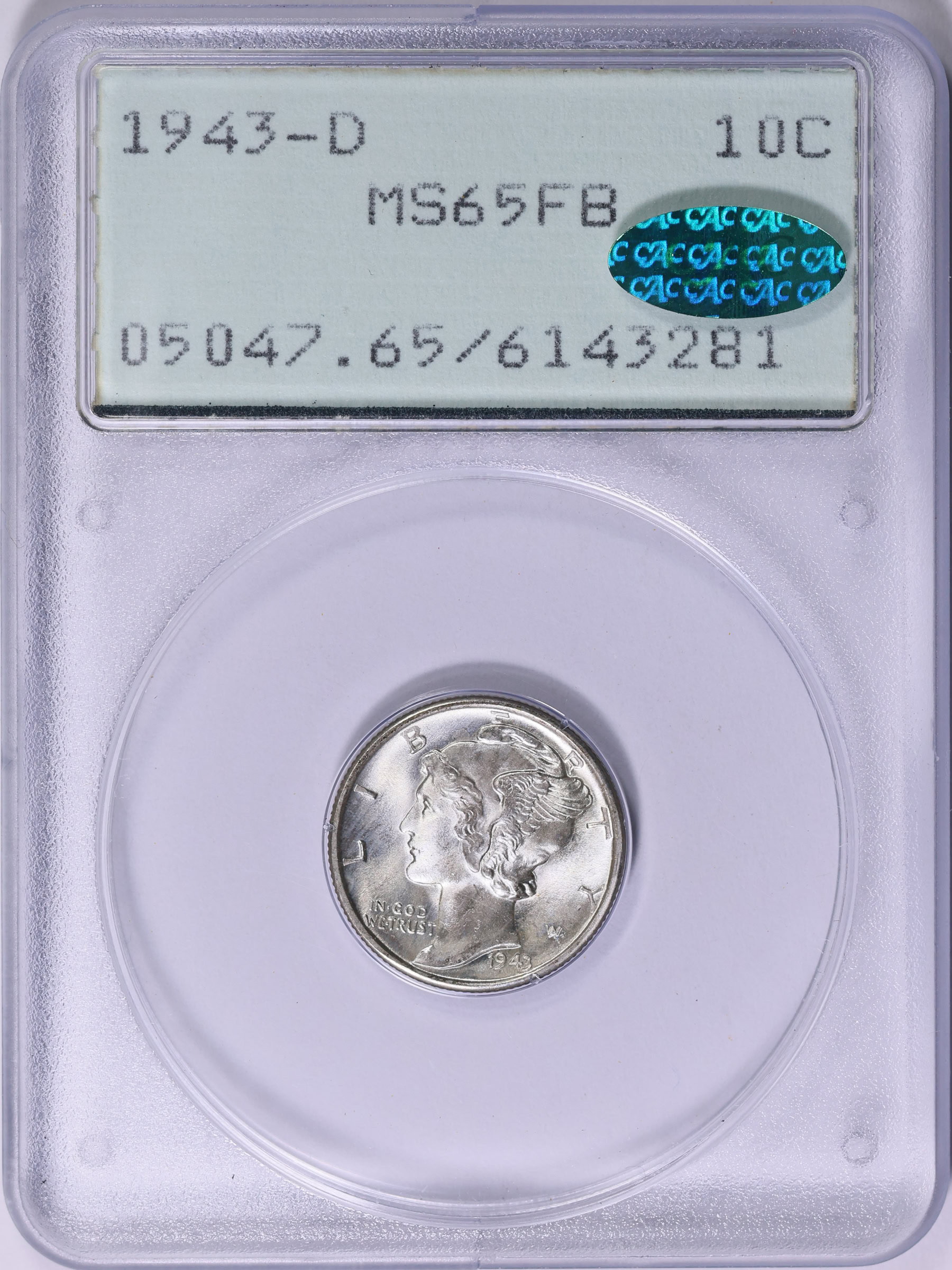 1943-D Mercury Dime PCGS MS-65 FB (CAC Green) OGH (1st Gen) (Item 1782921) | GreatCollections ...