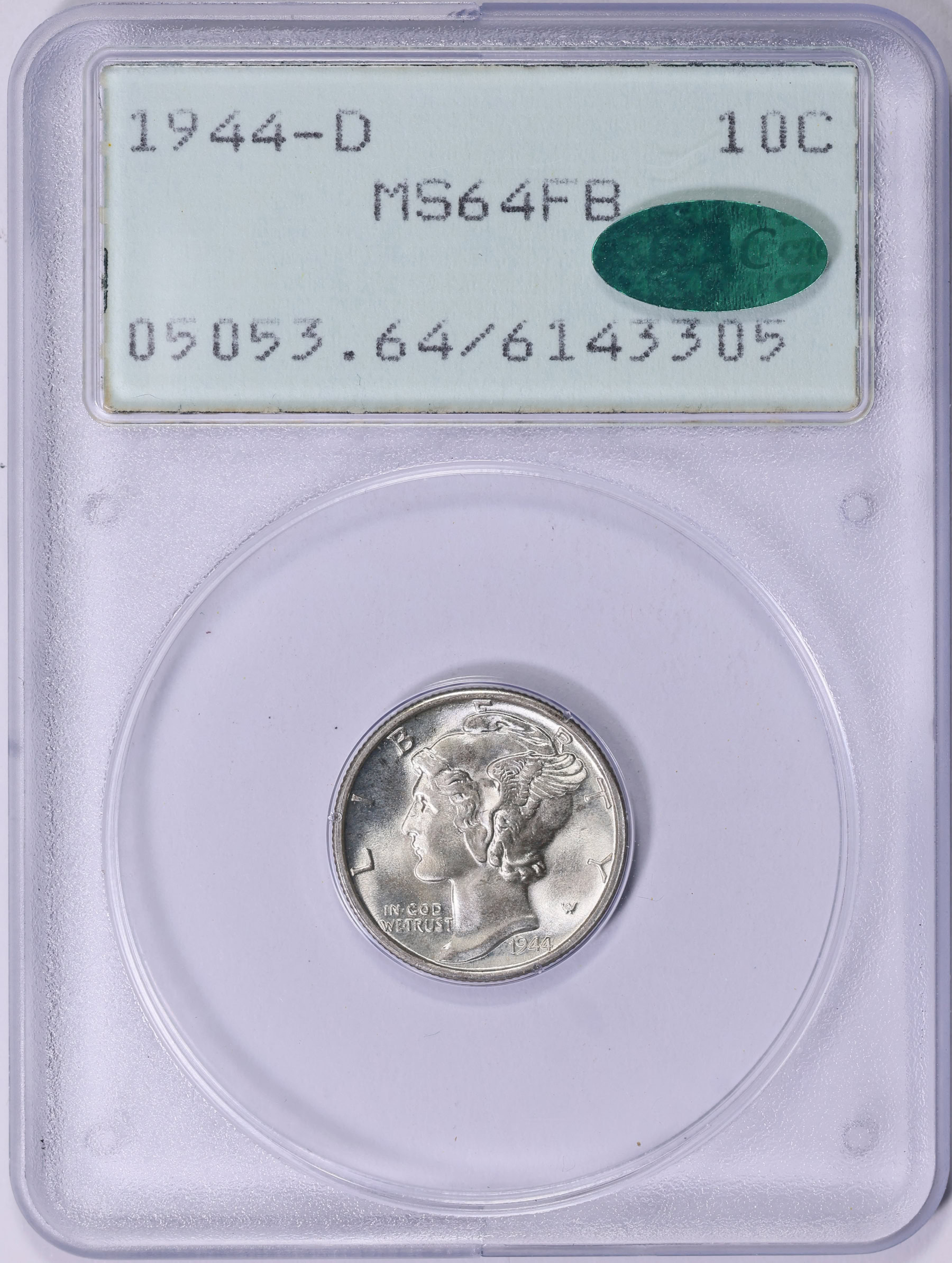 1944-D Mercury Dime PCGS MS-64 FB (CAC Green) OGH (1st Gen) (Item 1782924) | GreatCollections ...