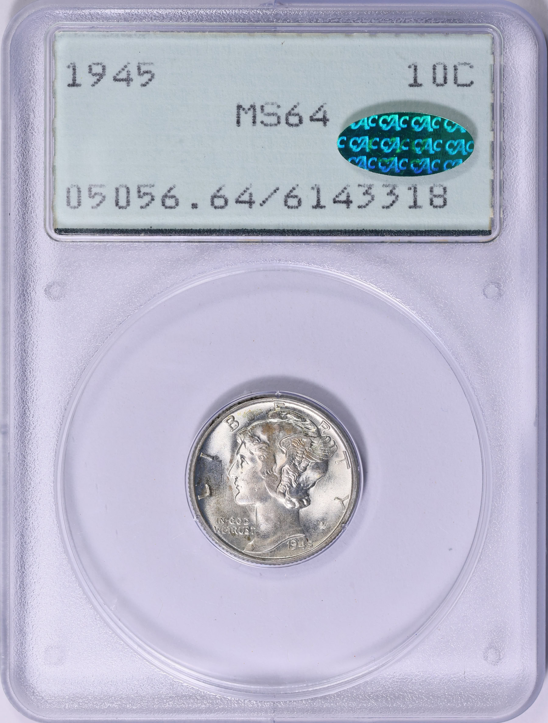 1945 Mercury Dime PCGS MS-64 (CAC Green) OGH (1st Gen) (Item 1782934) | GreatCollections Coin ...