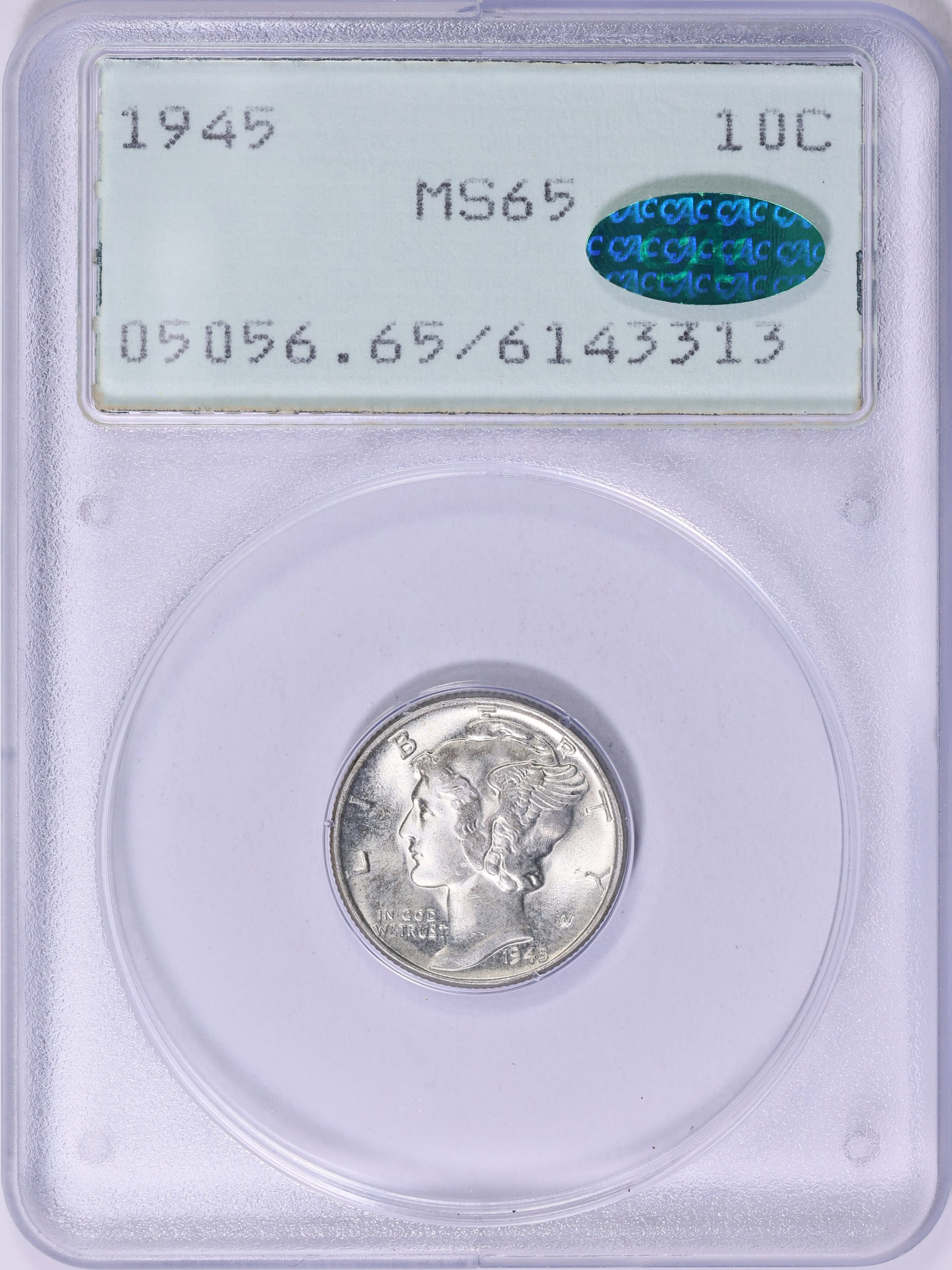 1945 Mercury Dime PCGS MS-65 (CAC Green) OGH (1st Gen) (Item 1782938) | GreatCollections Coin ...