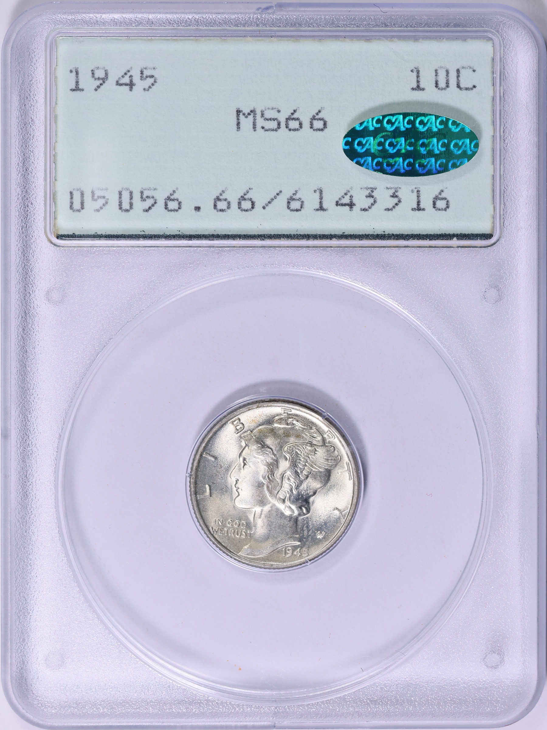 1945 Mercury Dime PCGS MS-66 (CAC Green) OGH (1st Gen) (Item 1782939) | GreatCollections Coin ...