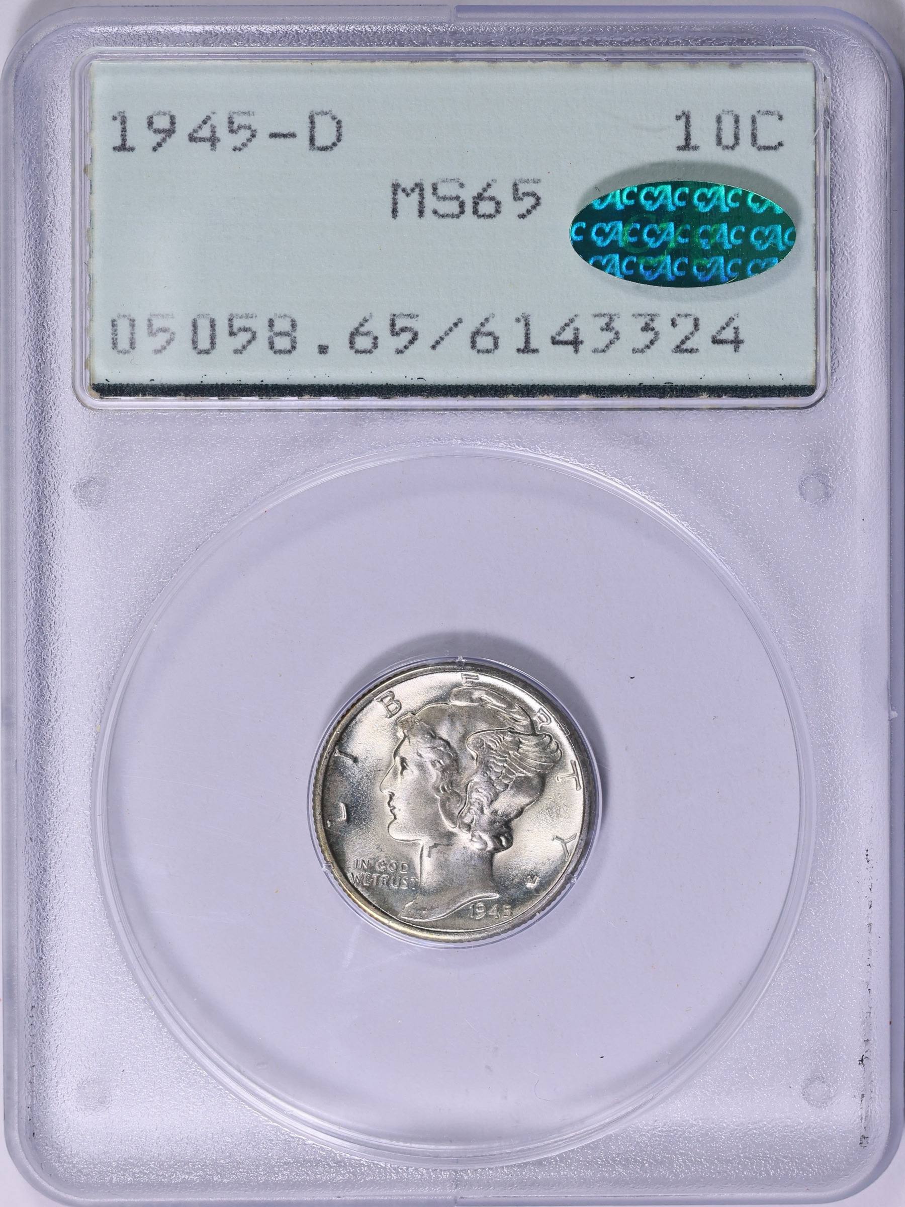 1945-D Mercury Dime PCGS MS-65 (CAC Green) OGH (1st Gen) (Item 1782944) | GreatCollections Coin ...