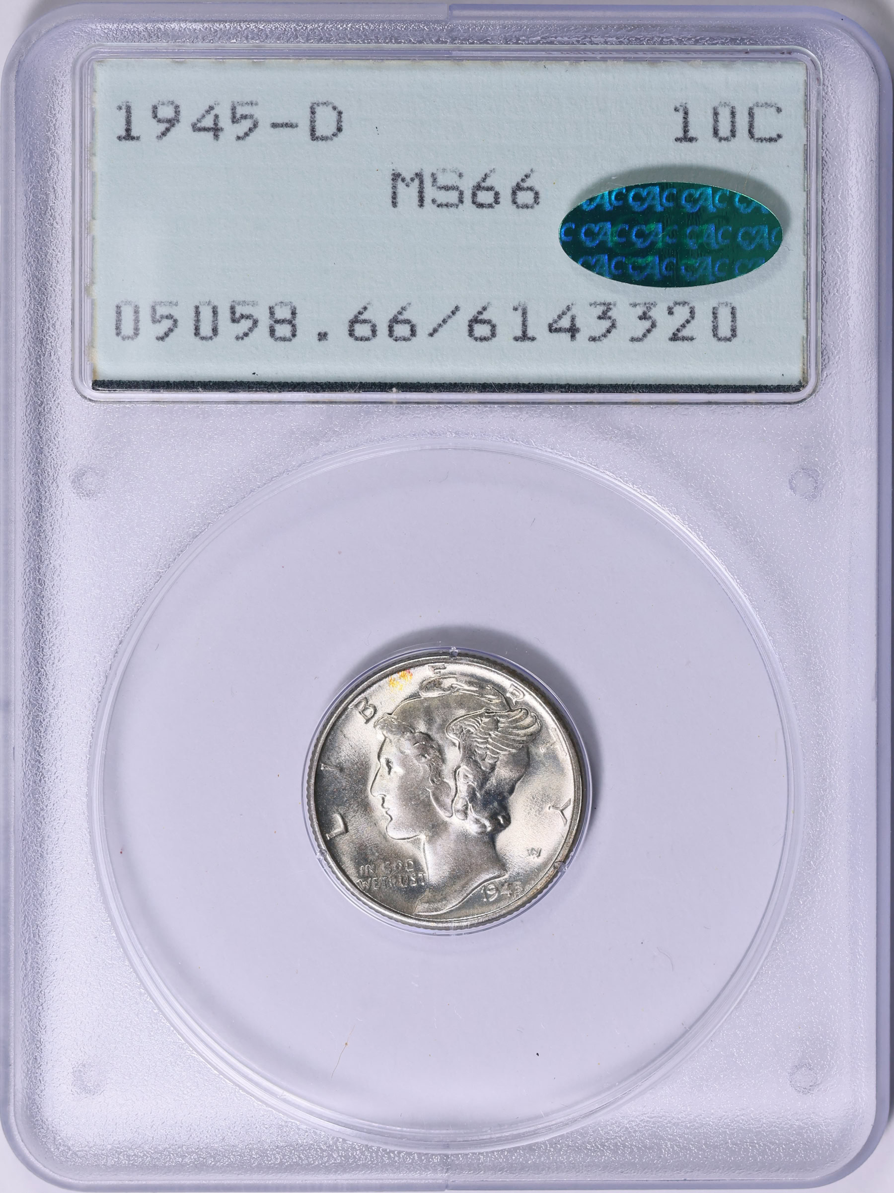 1945-D Mercury Dime PCGS MS-66 (CAC Green) OGH (1st Gen) (Item 1782945) | GreatCollections Coin ...