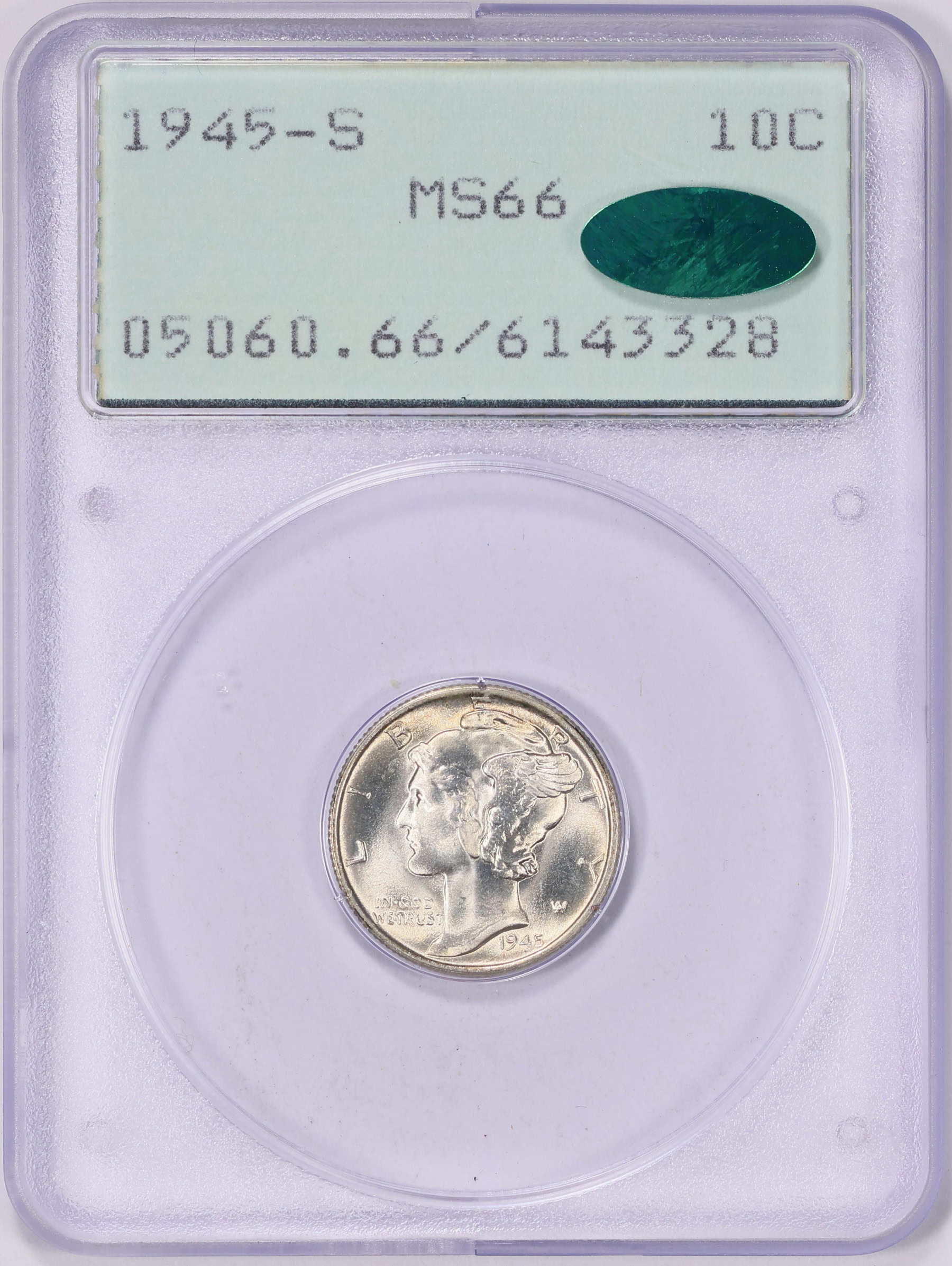1945-S Mercury Dime PCGS MS-66 (CAC Green) OGH (1st Gen) (Item 1782952) | GreatCollections Coin ...