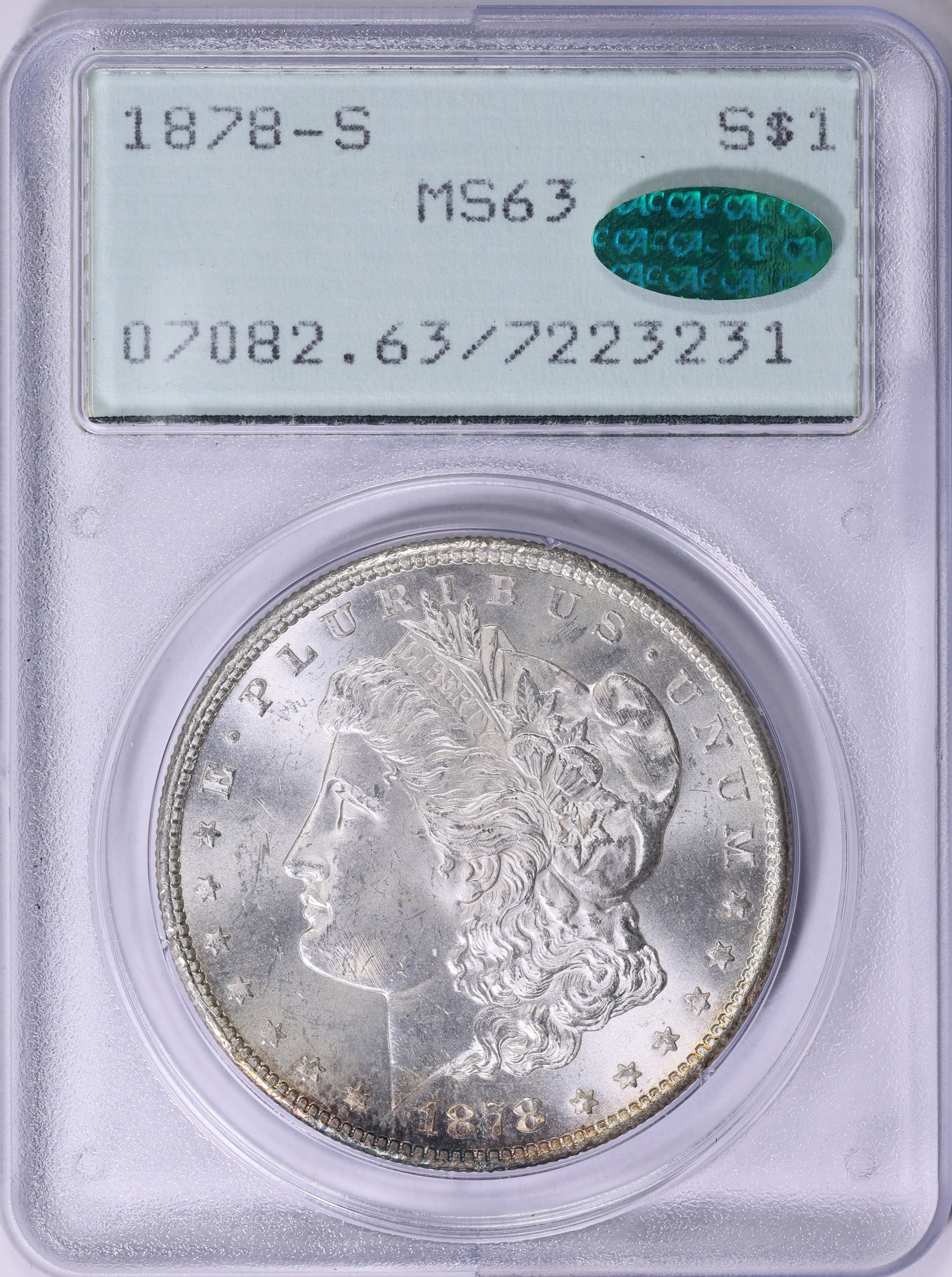 1878-S Morgan Silver Dollar PCGS MS-63 (CAC Green) OGH (1st Gen) (Toned) (Item 1782955 ...