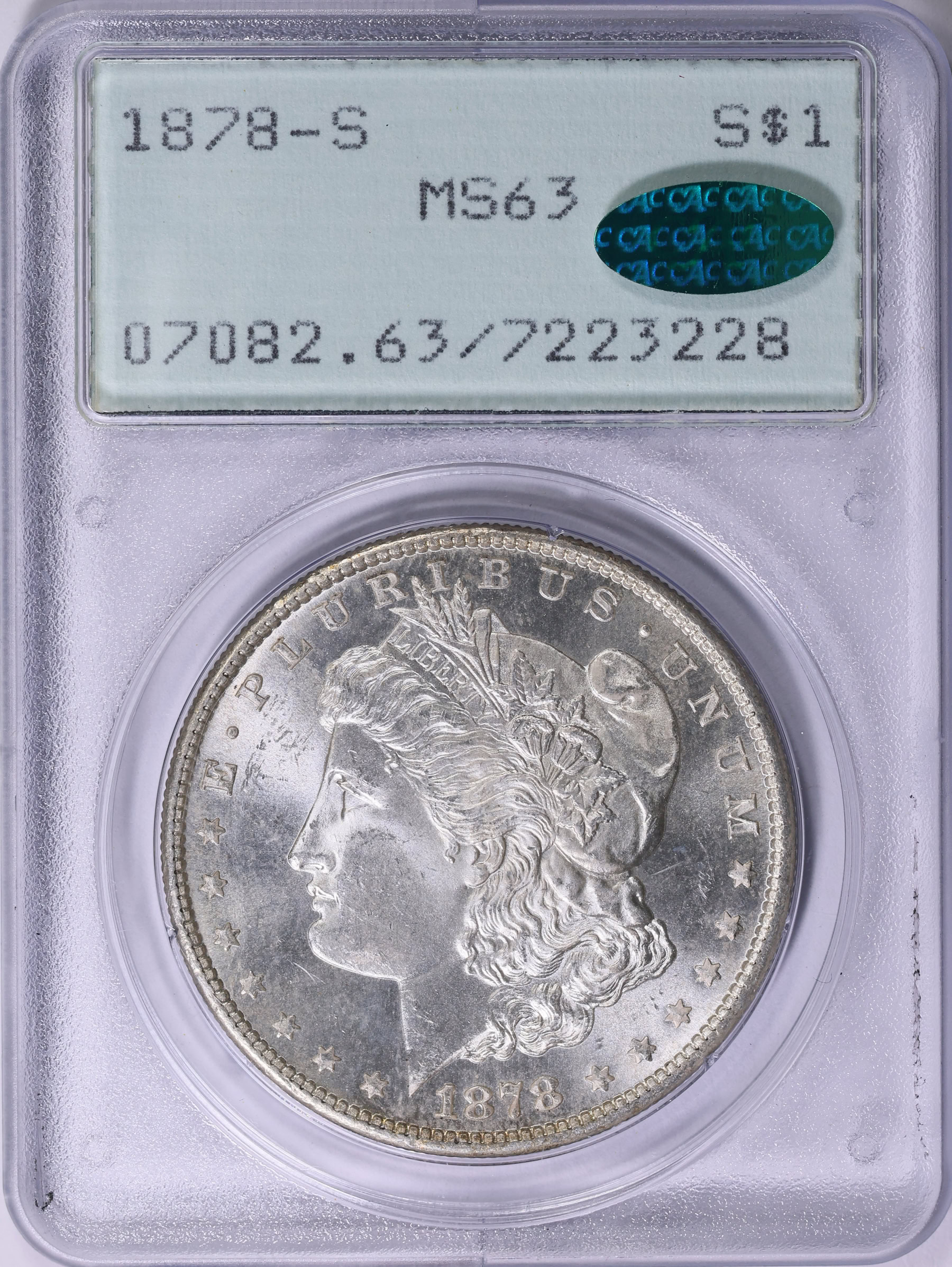 1878-S Morgan Silver Dollar PCGS MS-63 (CAC Green) OGH (1st Gen) (Item 1782958 ...
