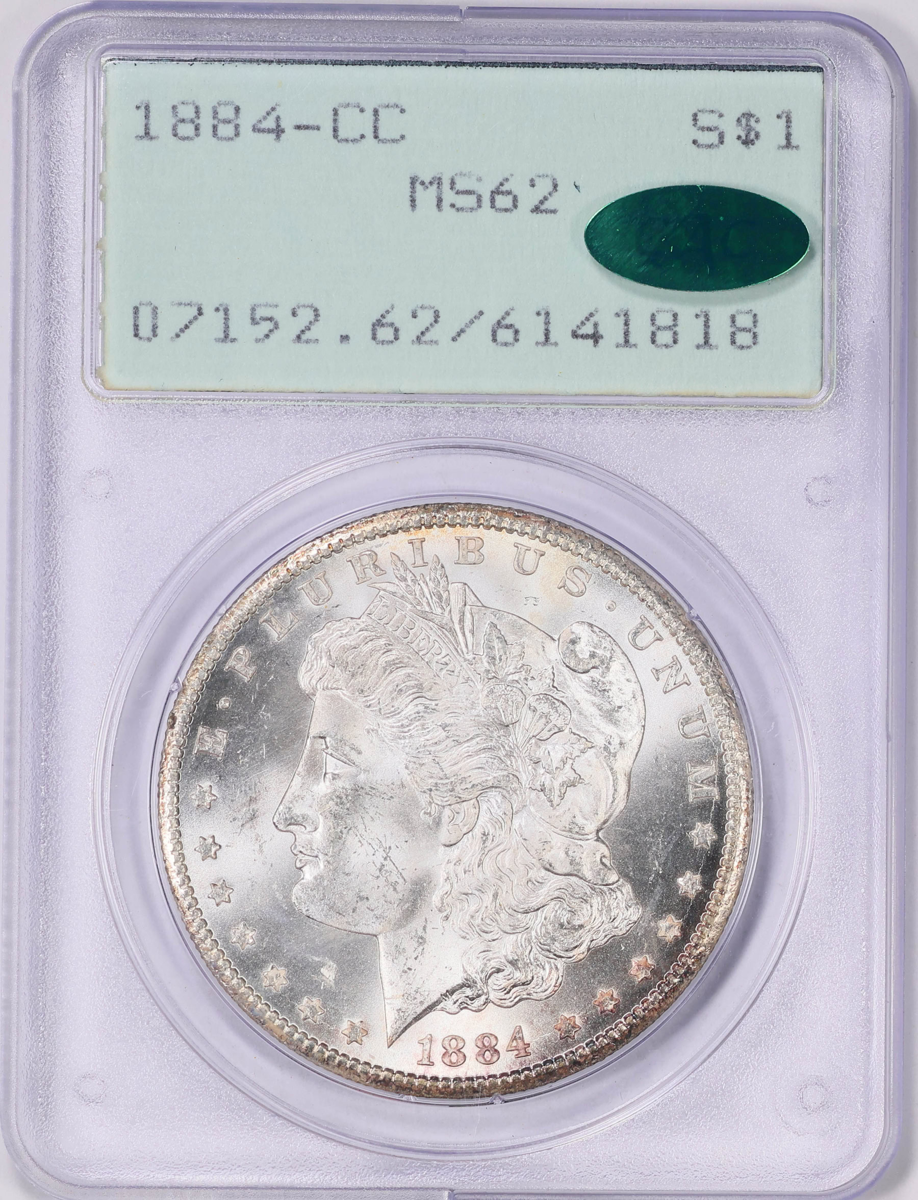 1884-CC Morgan Silver Dollar PCGS MS-62 (CAC Green) OGH (1st Gen) (Toned) (Item 1783044 ...