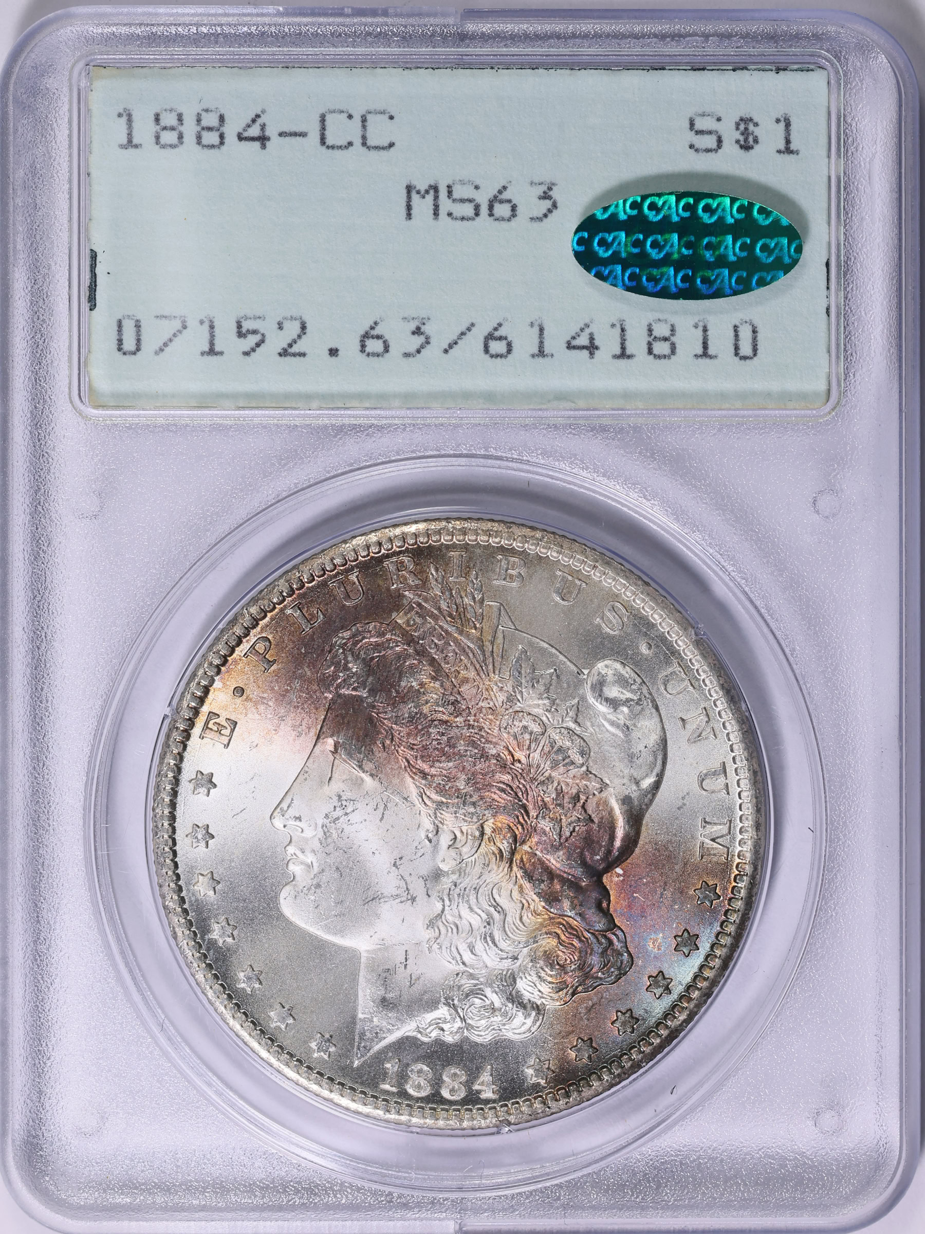 1884-CC Morgan Silver Dollar PCGS MS-63 (CAC Green) OGH (1st Gen) (Toned) (Item 1783047 ...