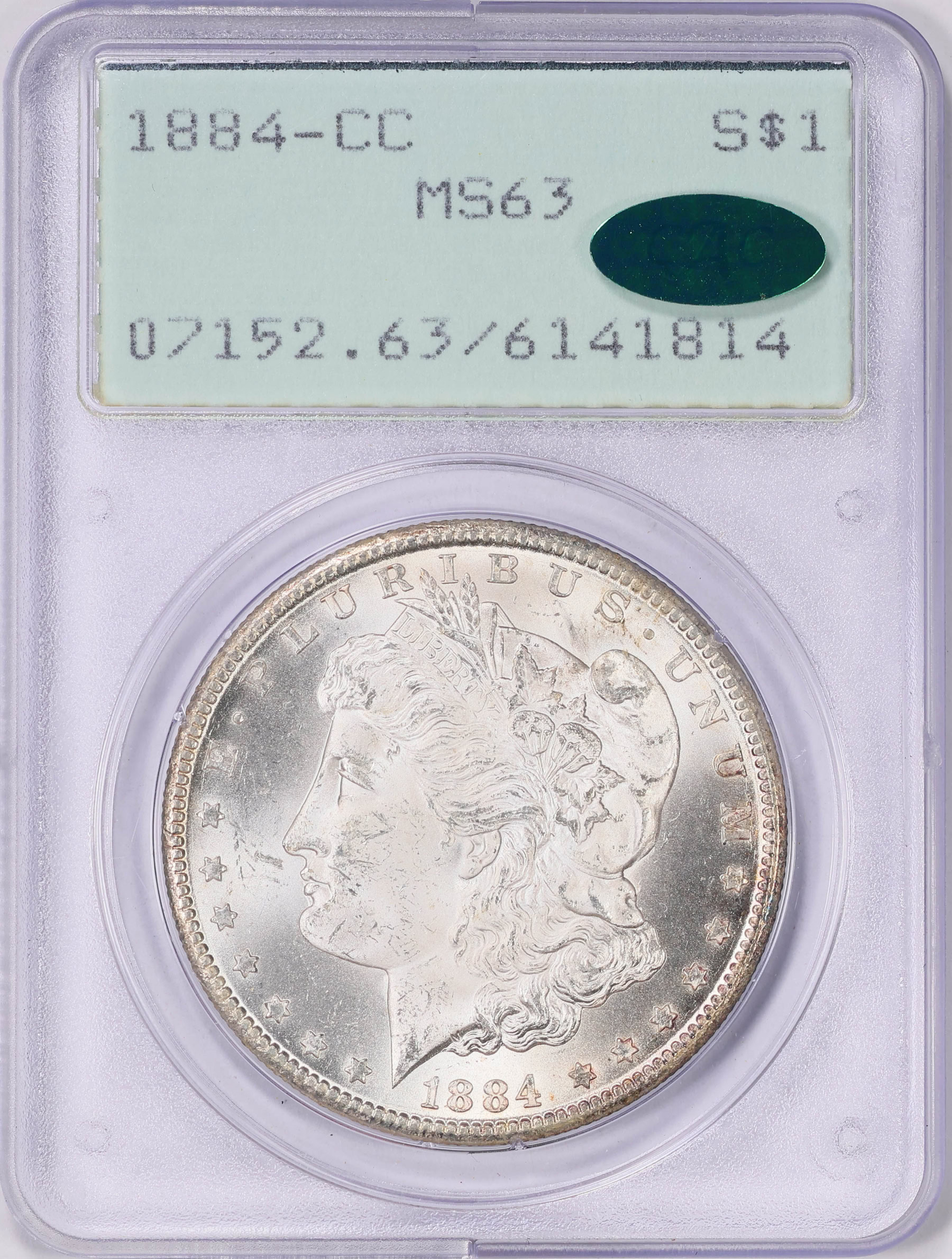 1884-CC Morgan Silver Dollar PCGS MS-63 (CAC Green) OGH (1st Gen) (Toned) (Item 1783049 ...