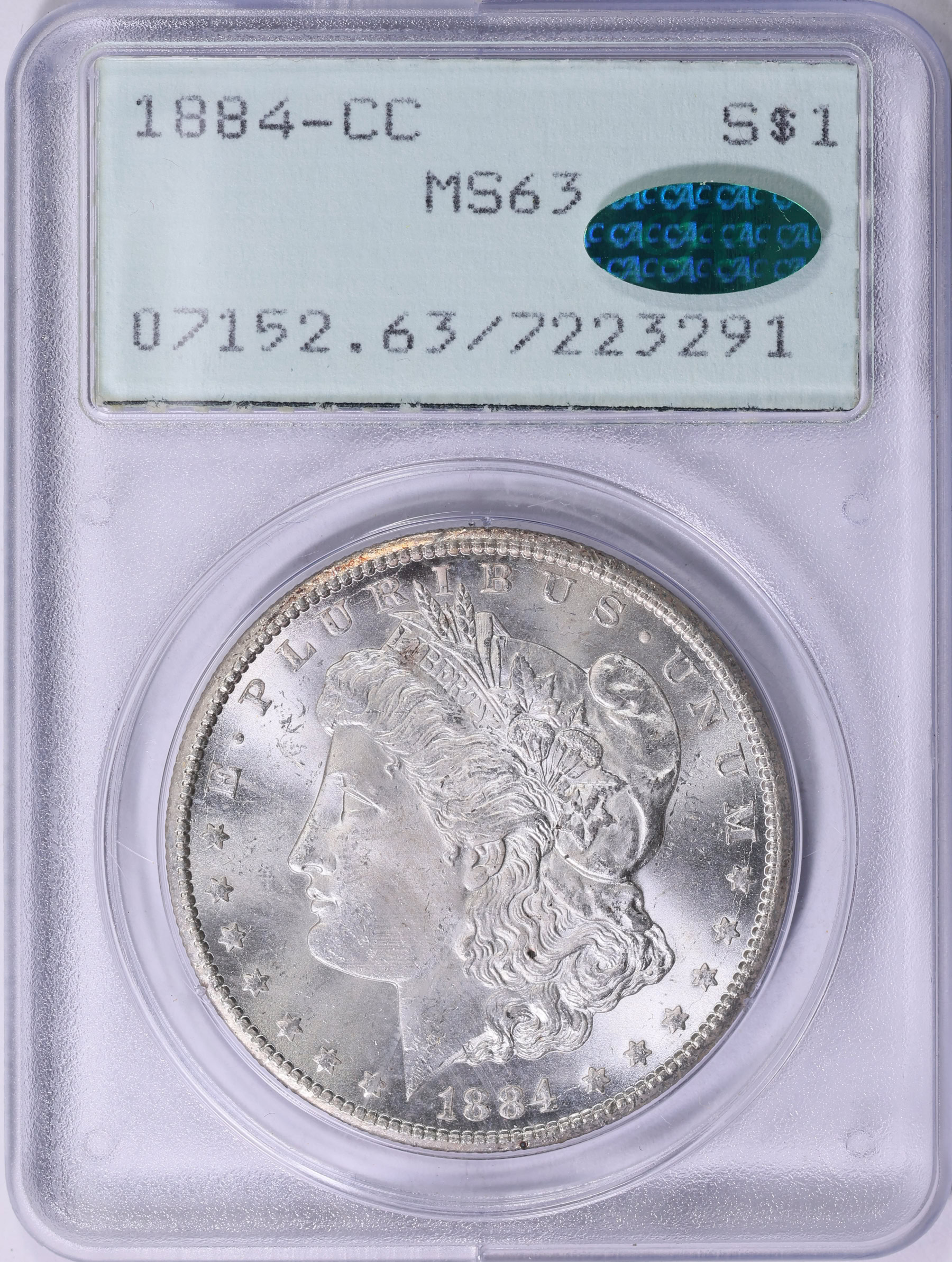 1884-CC Morgan Silver Dollar PCGS MS-63 (CAC Green) OGH (1st Gen) (Item 1783050 ...