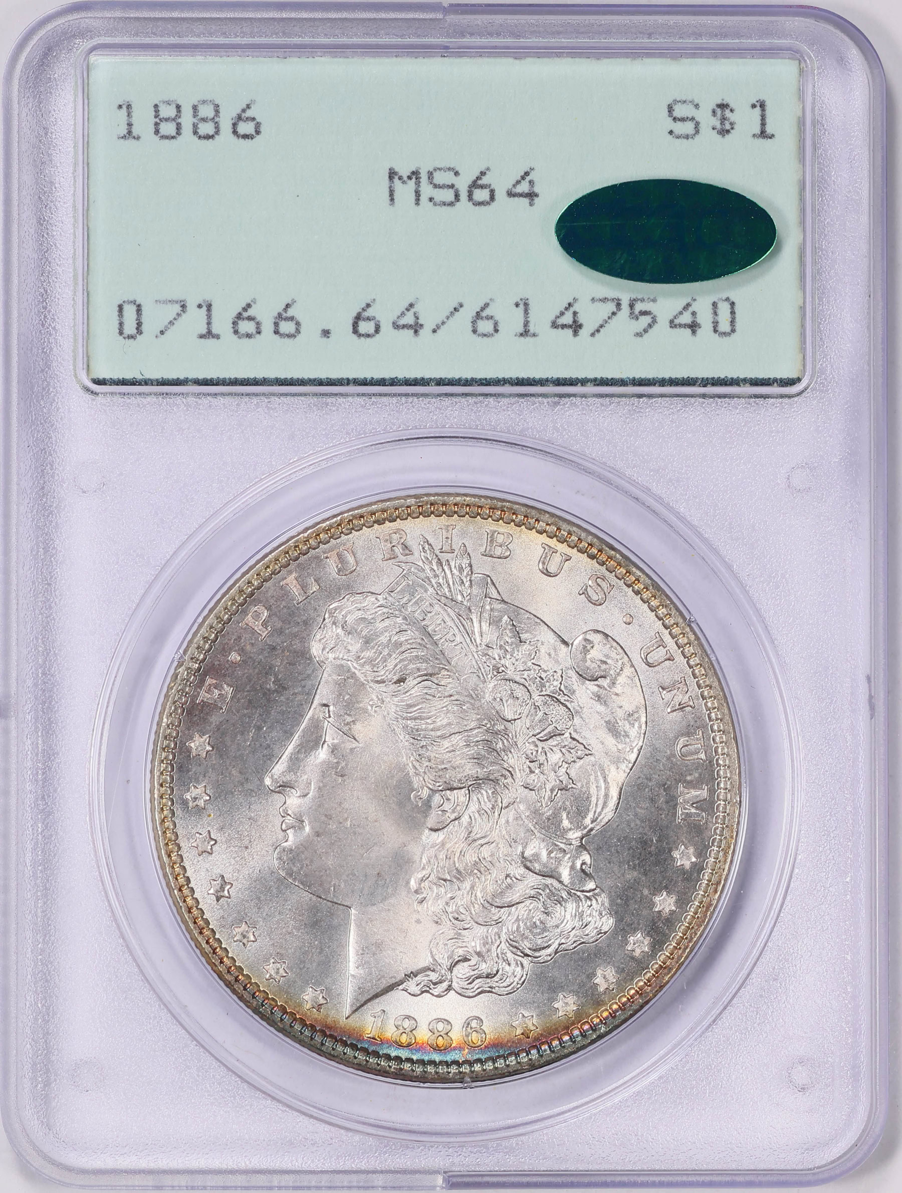 1886 Morgan Silver Dollar PCGS MS-64 (CAC Green) OGH (1st Gen) (Toned) (Item 1783068 ...