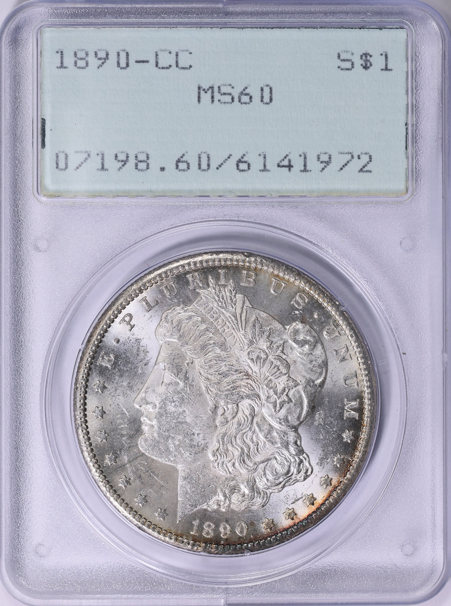 1890-CC Morgan Silver Dollar PCGS MS-60 OGH (1st Gen) (Toned) (Item 1783083) | GreatCollections ...