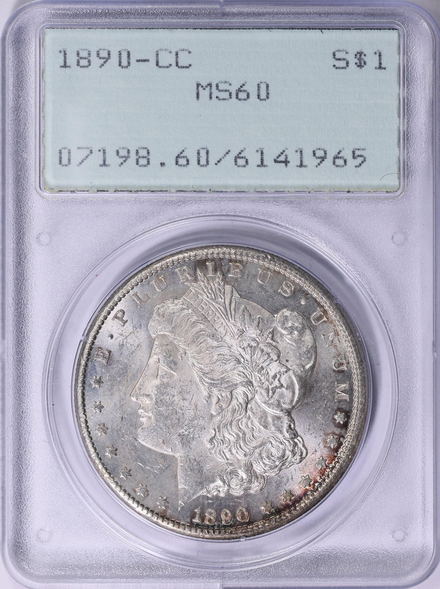 1890-CC Morgan Silver Dollar PCGS MS-60 OGH (1st Gen) (Toned) (Item 1783085) | GreatCollections ...
