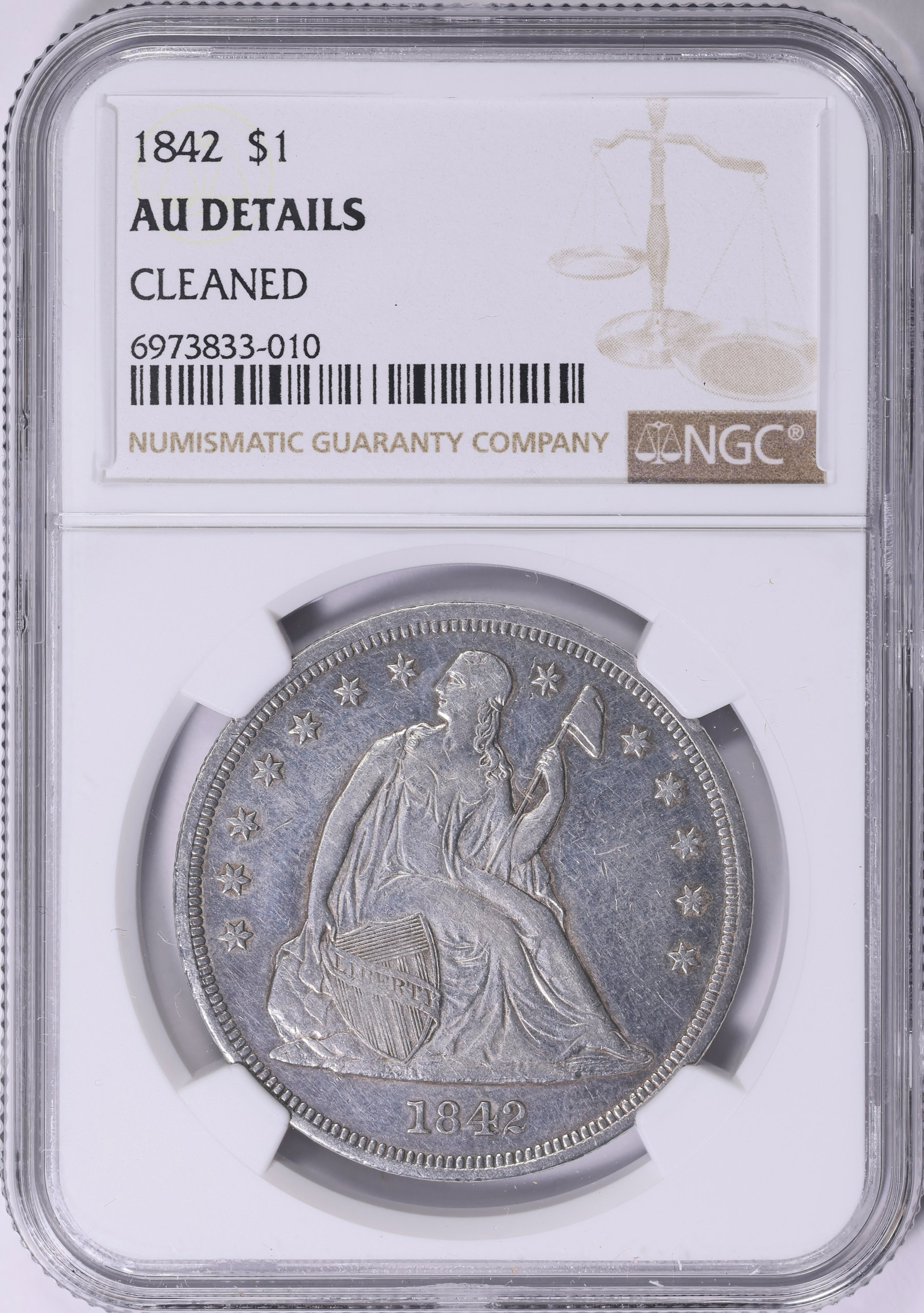 1842 Seated Liberty Silver Dollar NGC AU Details (Item 1783162) | GreatCollections Coin Auctions