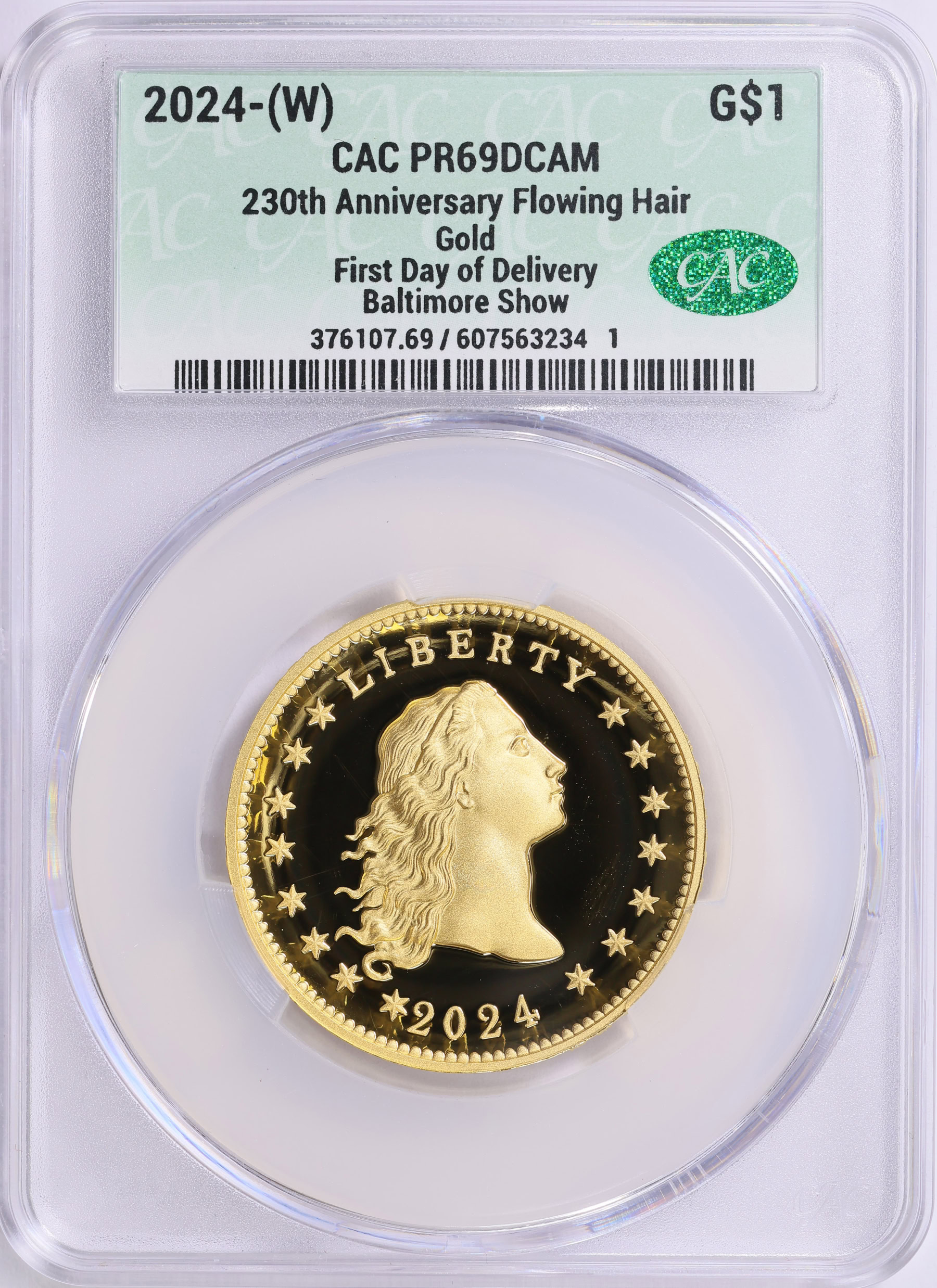 2024 Flowing Hair High Relief Gold Dollar 230th Anniversary First Day ...
