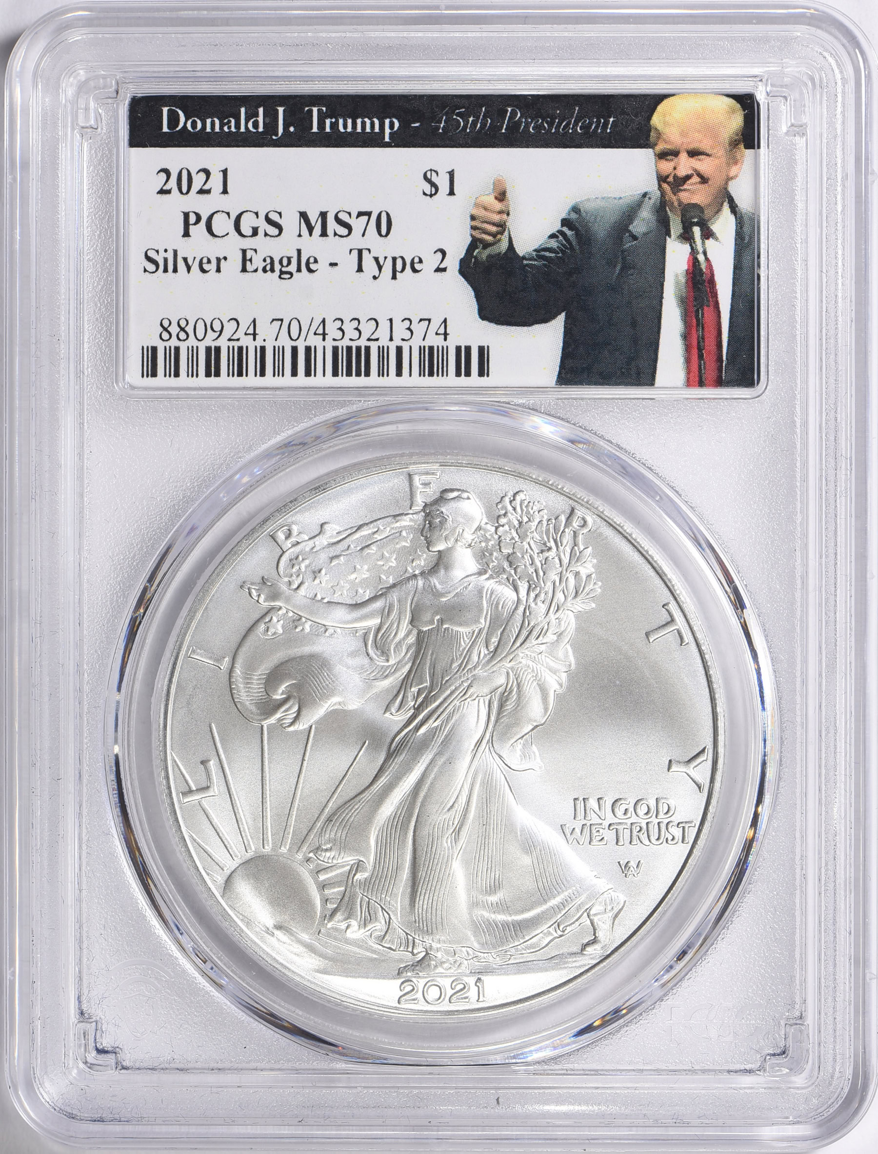 2021 $1 Silver Eagle Type 2 PCGS MS-70 (Donald Trump Label) (Item ...