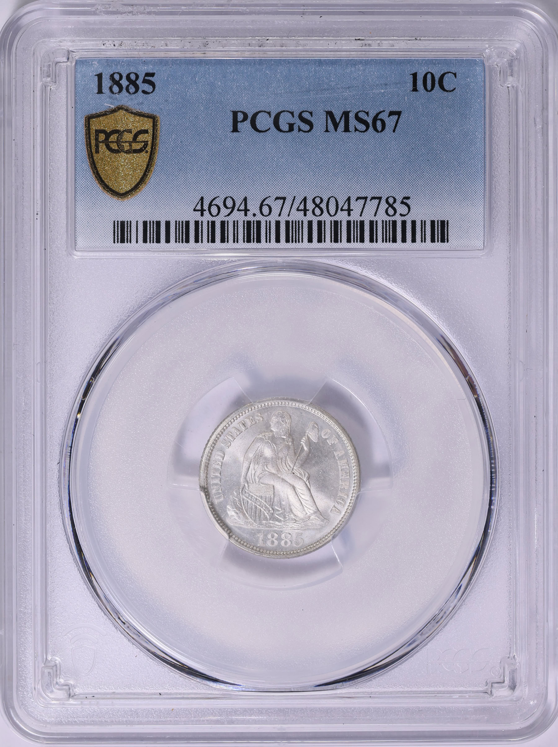 1885 Seated Liberty Dime PCGS MS-67 (Item 1783255) | GreatCollections Coin Auctions