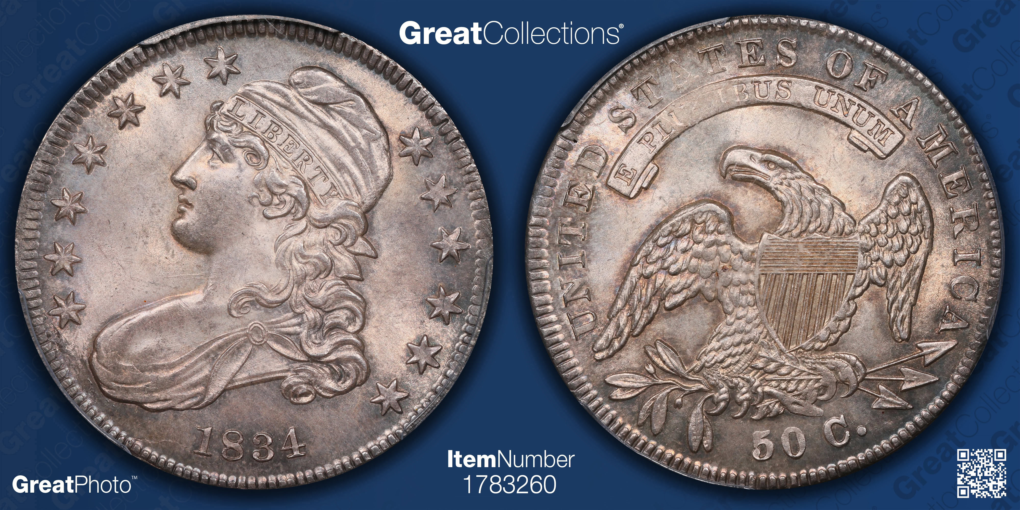 1834 Capped Bust Half Dollar Small Date, Small Letters PCGS MS-65 ...