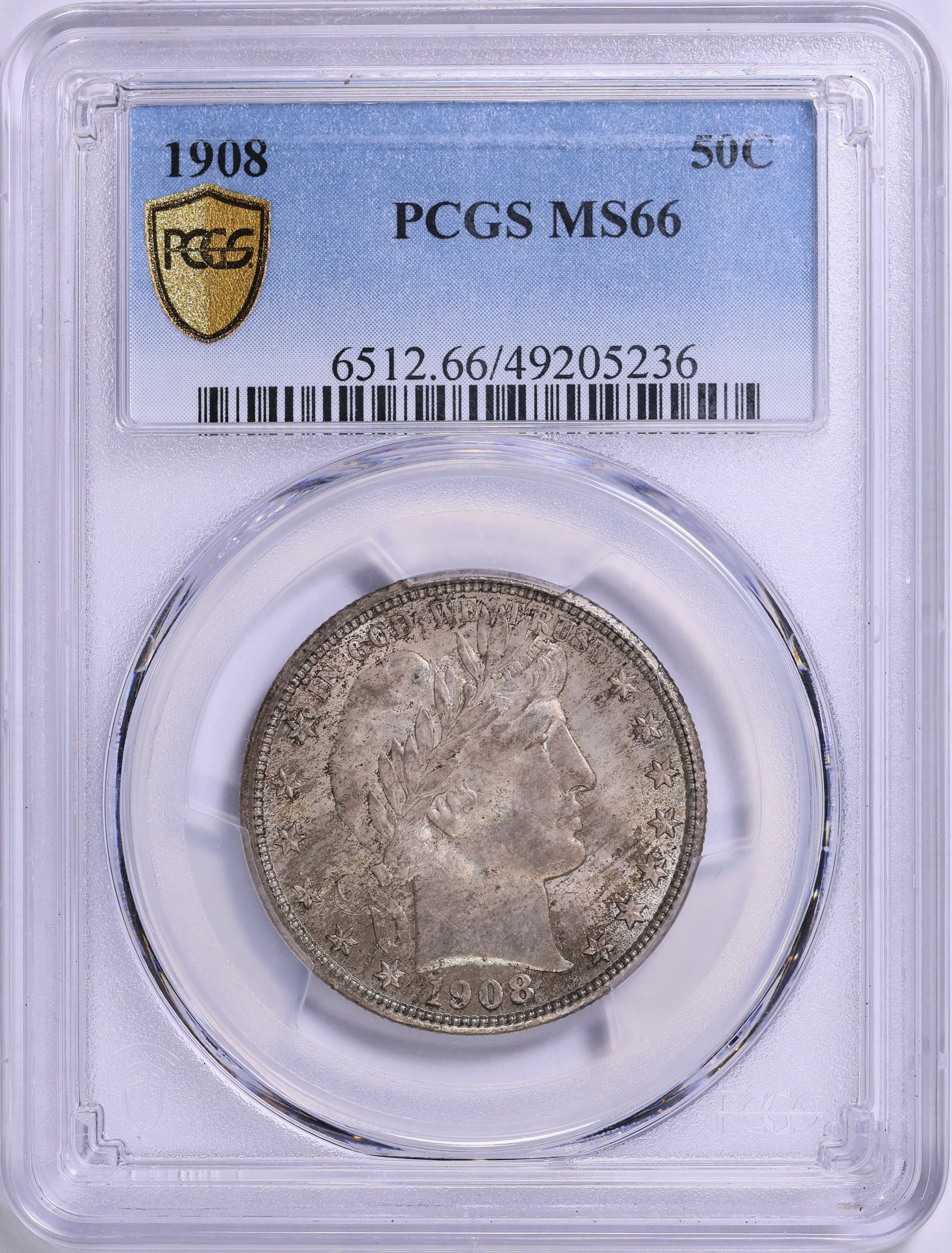 1908 Barber Half Dollar PCGS MS-66 (Toned) (Item 1783270) | GreatCollections Coin Auctions