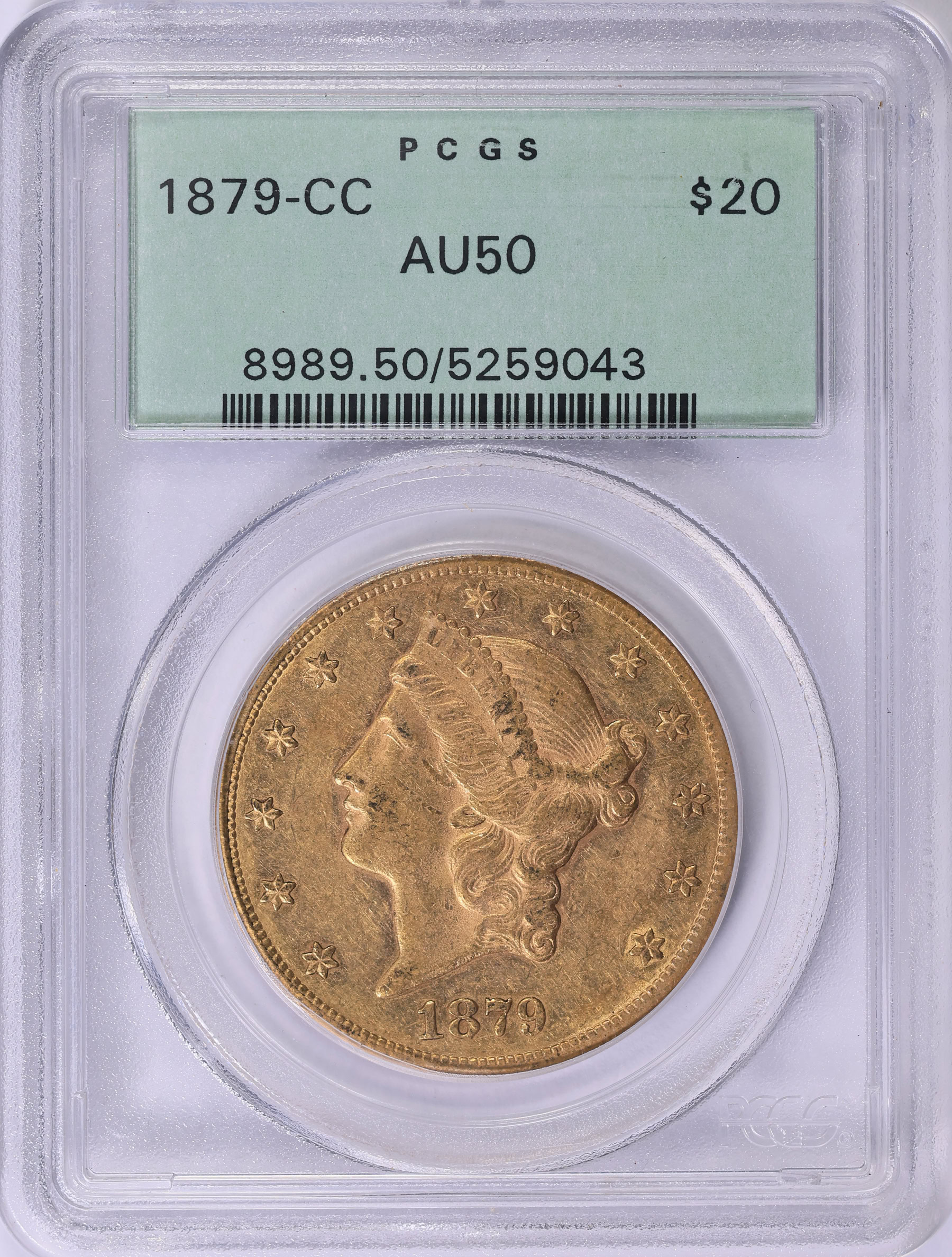 1879-CC Liberty Gold Double Eagle PCGS AU-50 OGH (Item 1783288) | GreatCollections Coin Auctions