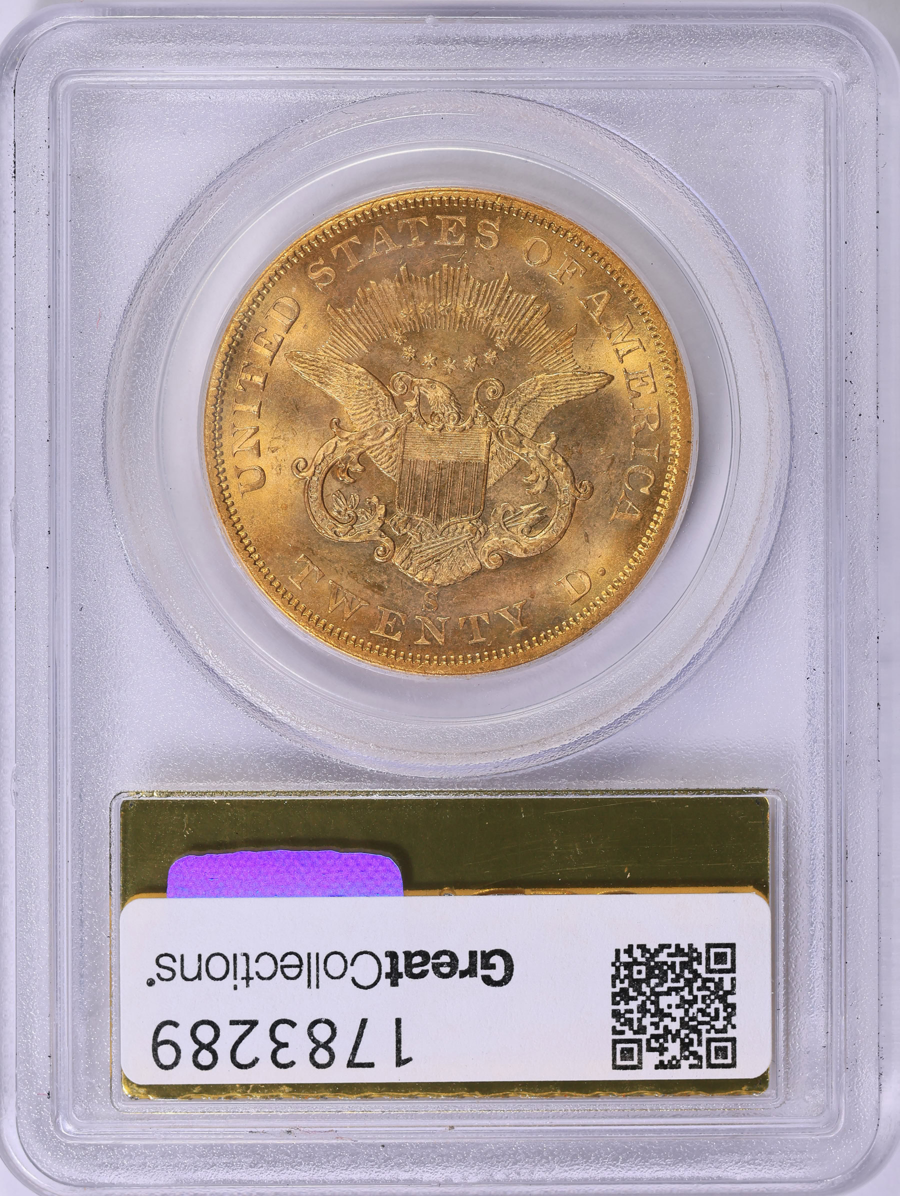1857-S Liberty Gold Double Eagle Shipwreck S.S. Central America 20C Narrow Serif PCGS MS-63 ...