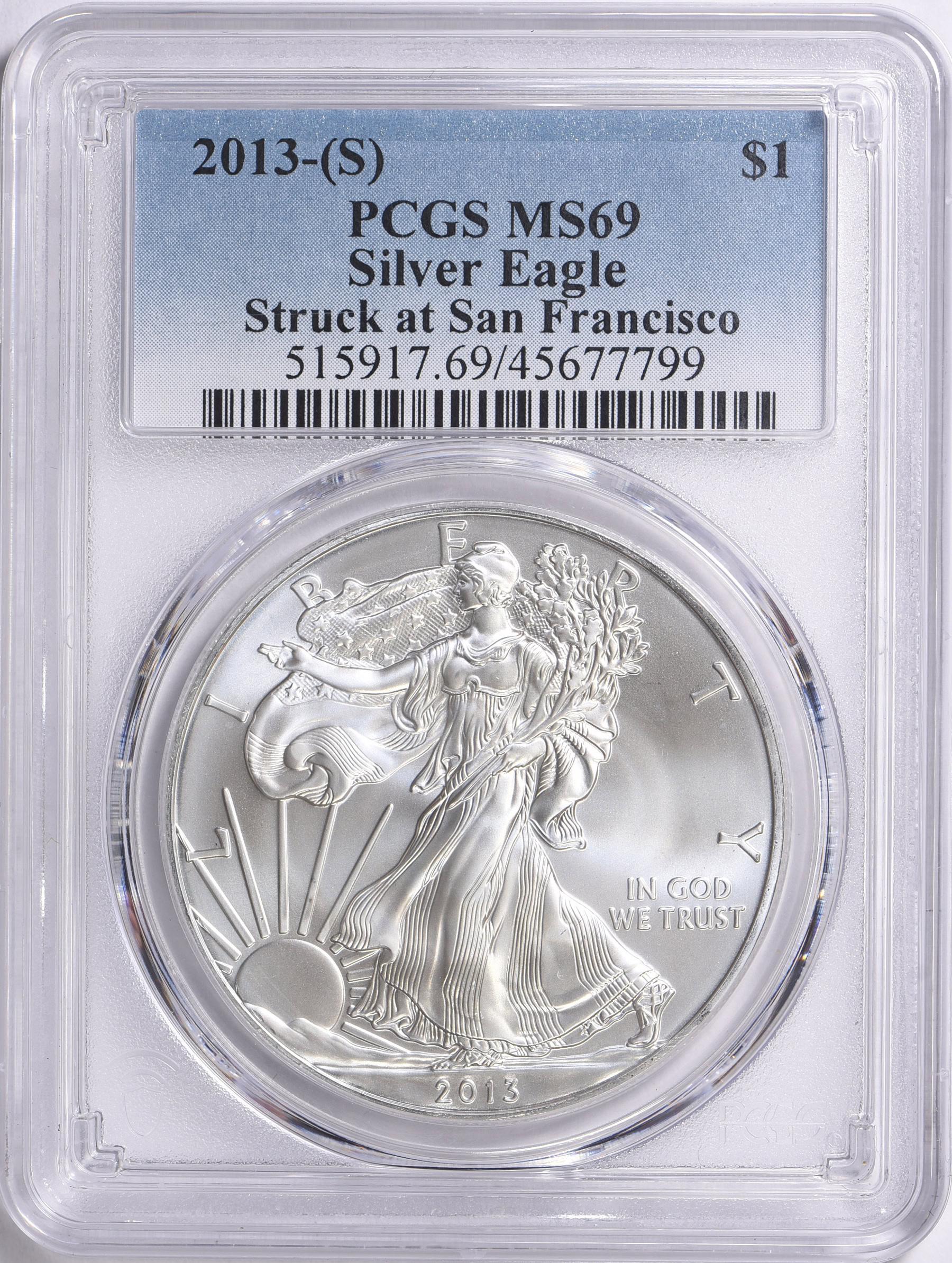 2013-(S) $1 Silver Eagle Struck at San Francisco PCGS MS-69 (Item 1783311) | GreatCollections ...