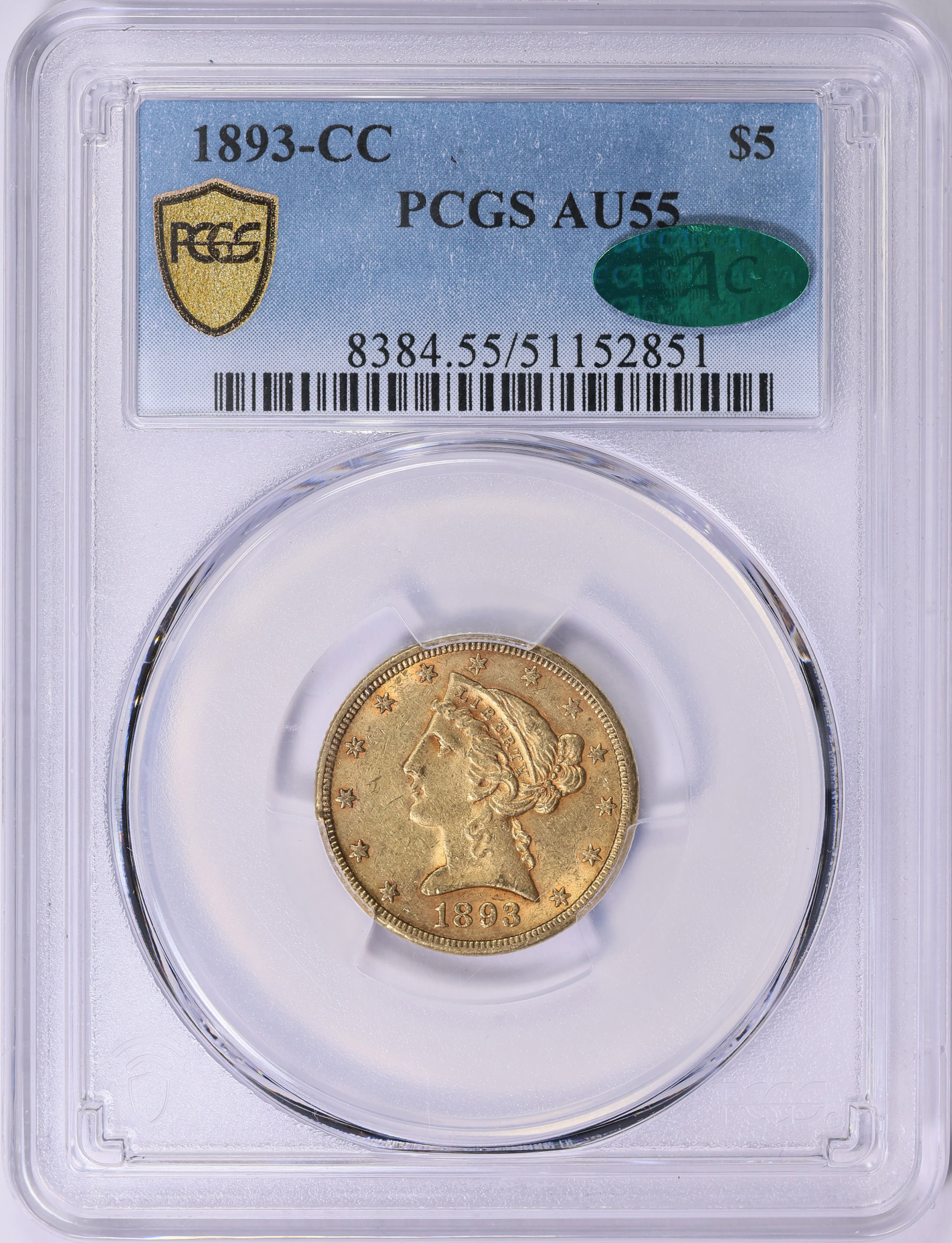 1893-CC Liberty Gold Half Eagle PCGS AU-55 (CAC Green) (Item 1783343) | GreatCollections Coin ...