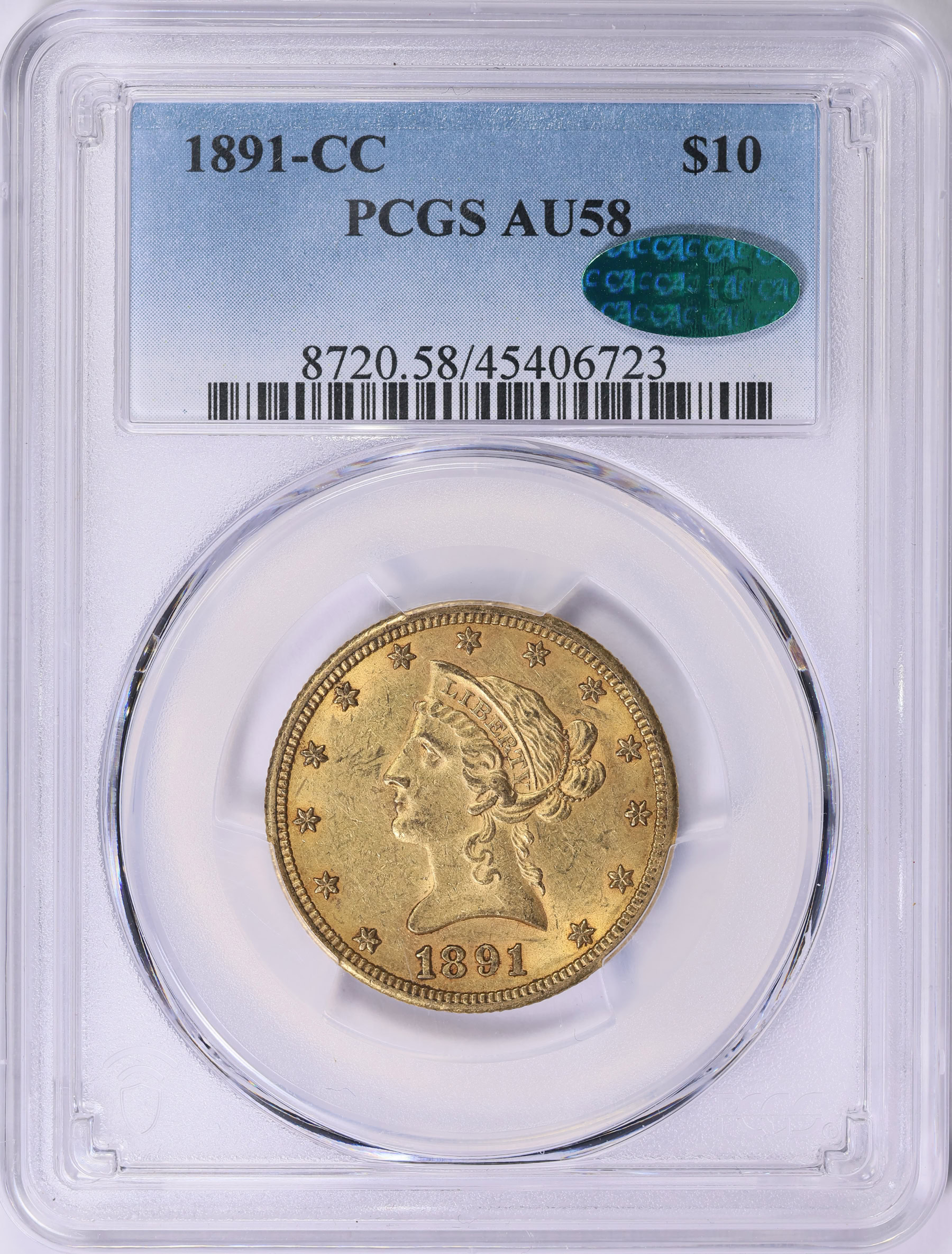 1891-CC Liberty Gold Eagle PCGS AU-58 (CAC Green) (Item 1783344) | GreatCollections Coin Auctions