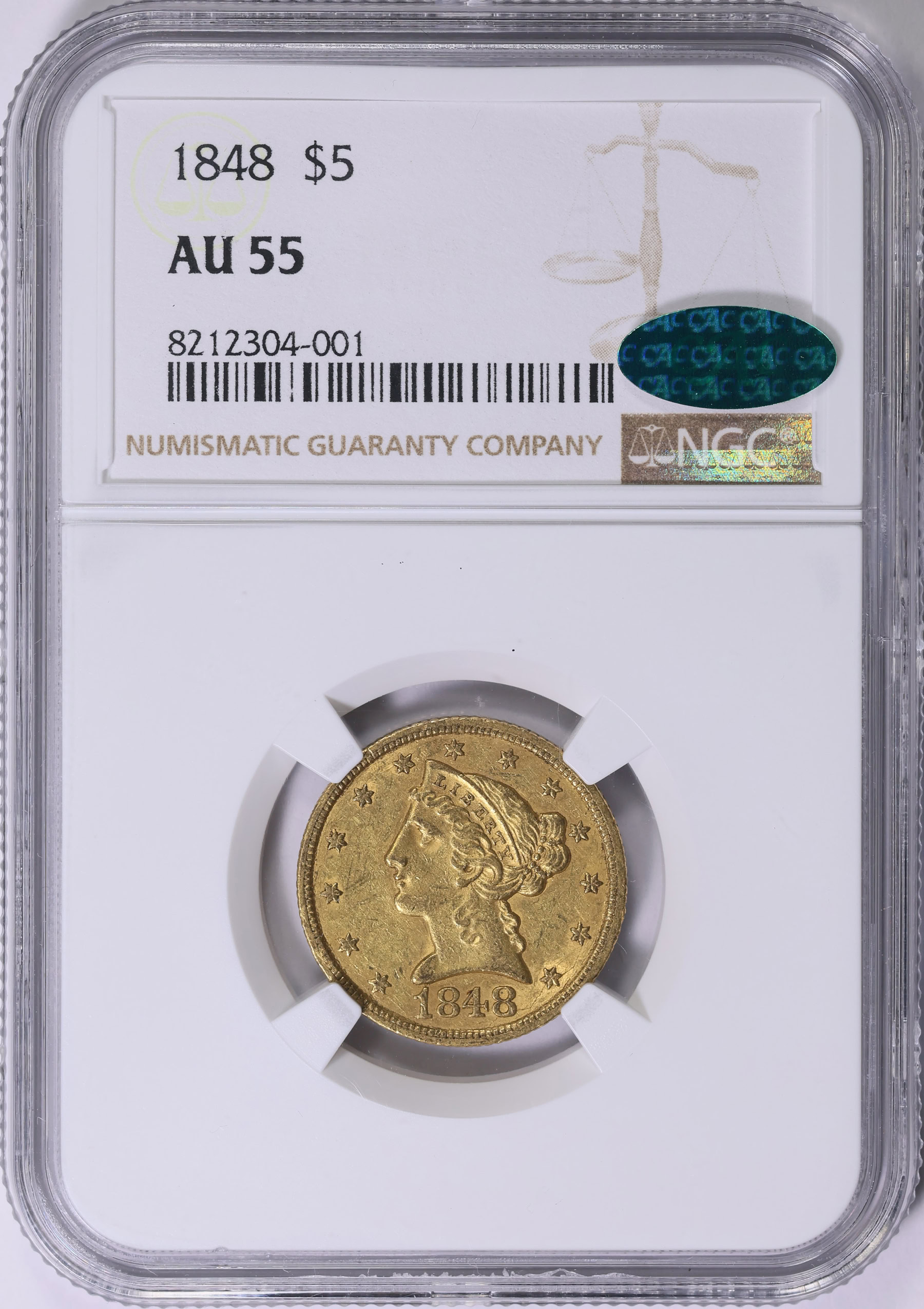 1848 Liberty Gold Half Eagle NGC AU-55 (CAC Green) (Item 1783347 ...