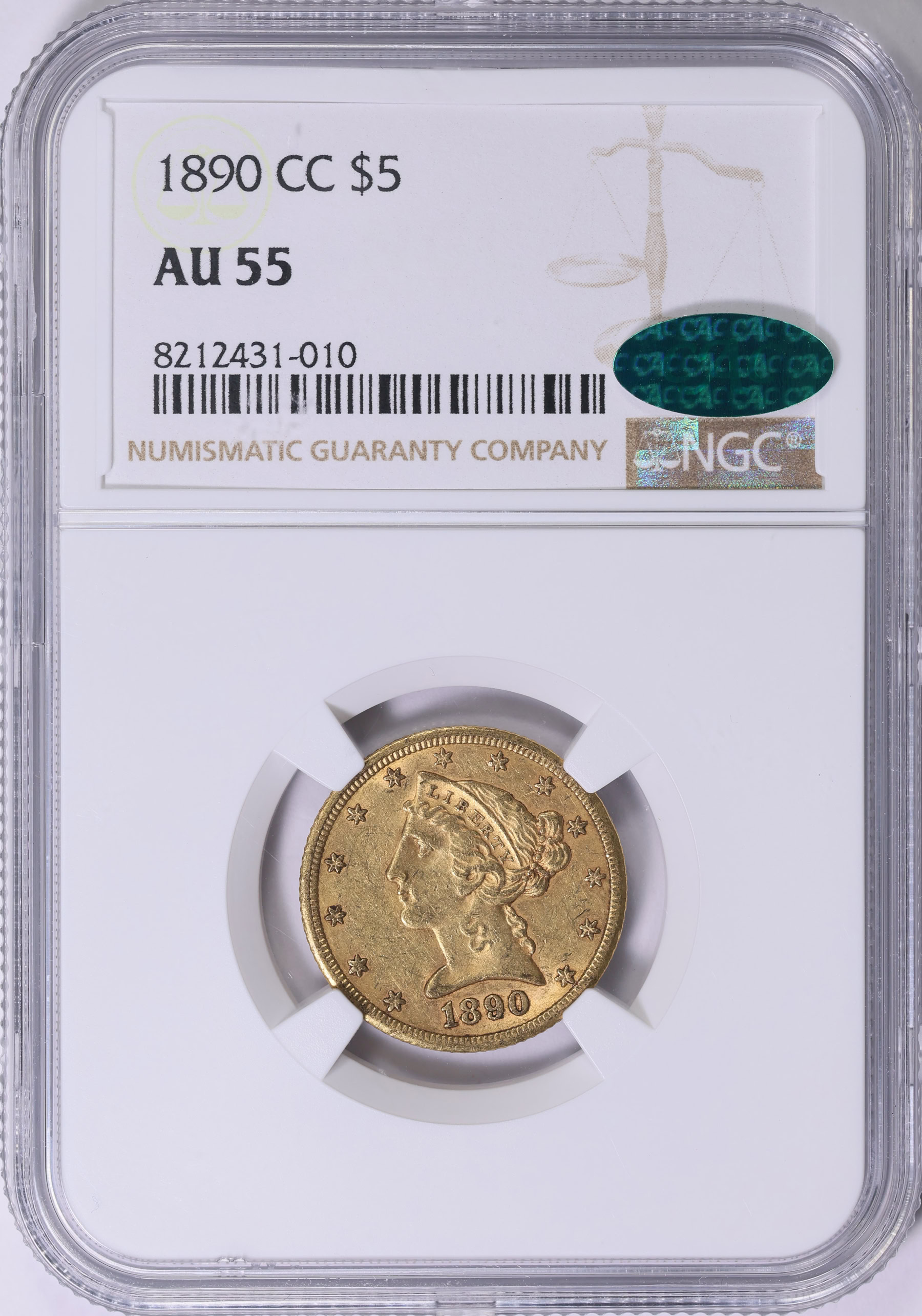 1890-CC Liberty Gold Half Eagle NGC AU-55 (CAC Green) (Item 1783348) | GreatCollections Coin ...
