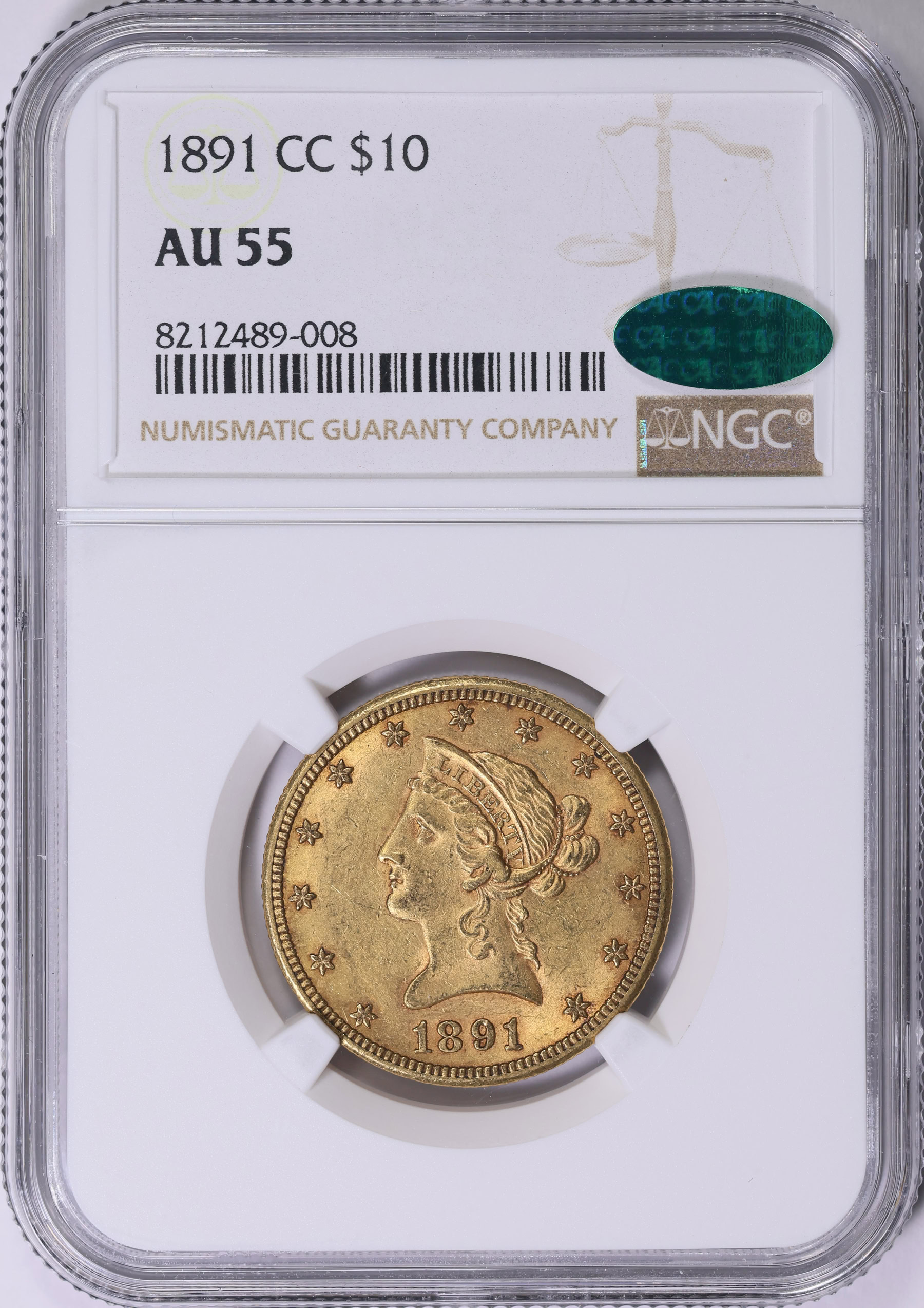 1891-CC Liberty Gold Eagle NGC AU-55 (CAC Green) (Item 1783352) | GreatCollections Coin Auctions
