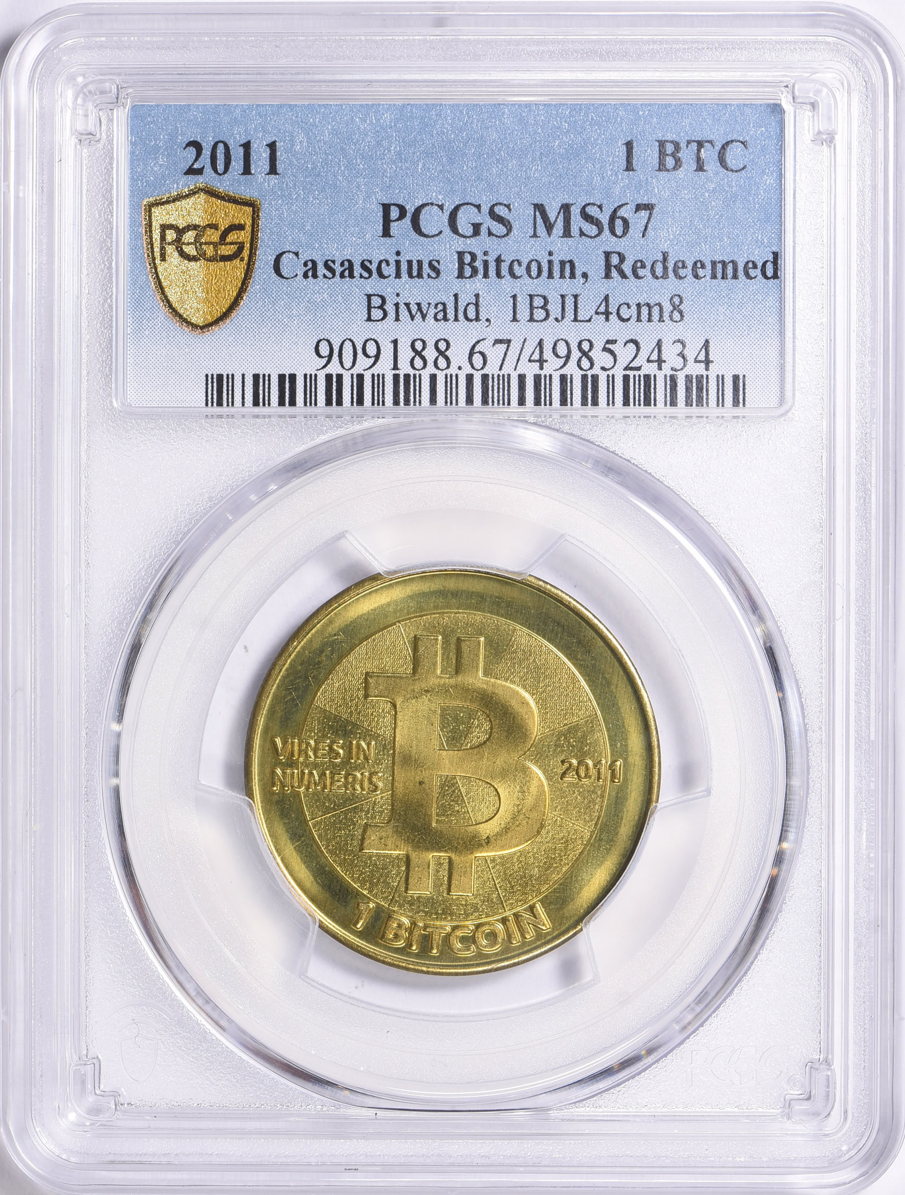2011 1 BTC Casascius Bitcoin Redeemed PCGS MS-67 (Biwald Collection ...