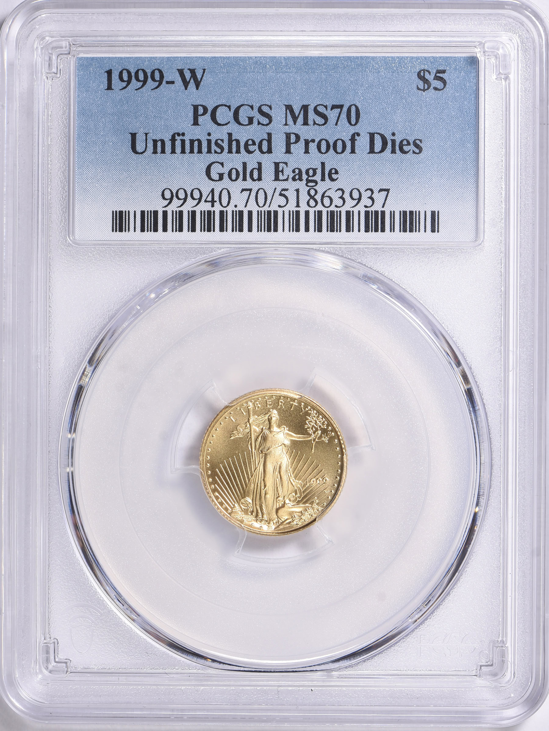 1999-W $5 Tenth-Ounce Gold American Eagle Made from Unfinished Proof ...