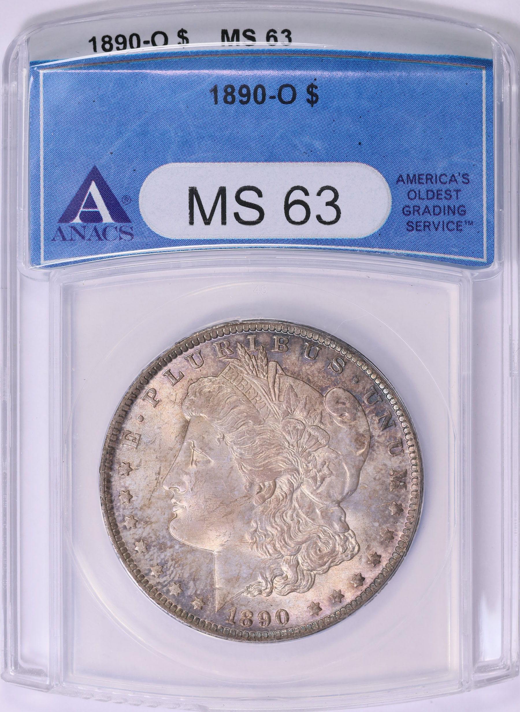 1890-O Morgan Silver Dollar ANACS MS-63 (Toned) (Item 1783415) | GreatCollections Coin Auctions