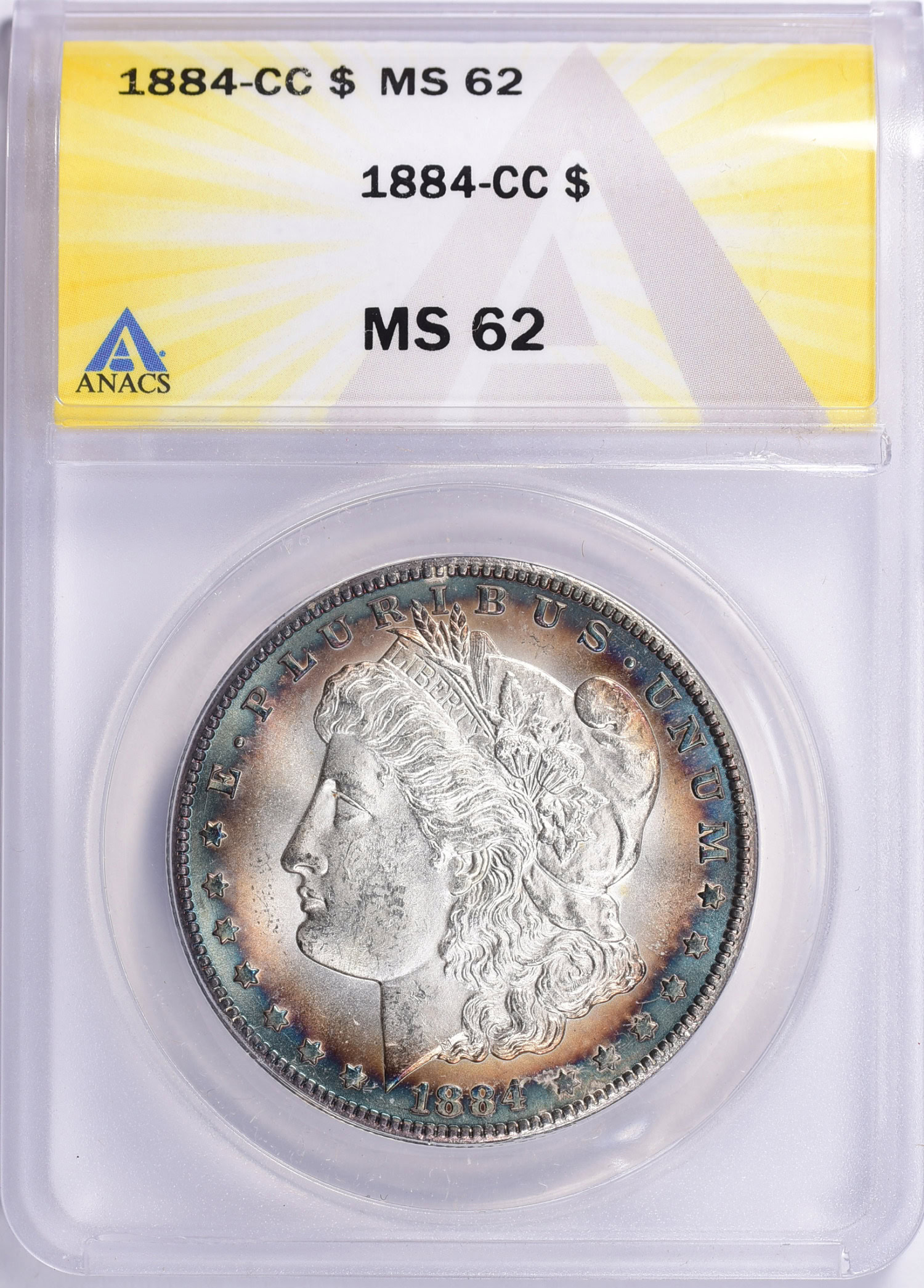 1884-CC Morgan Silver Dollar ANACS MS-62 (Toned) (Item 1783438) | GreatCollections Coin Auctions