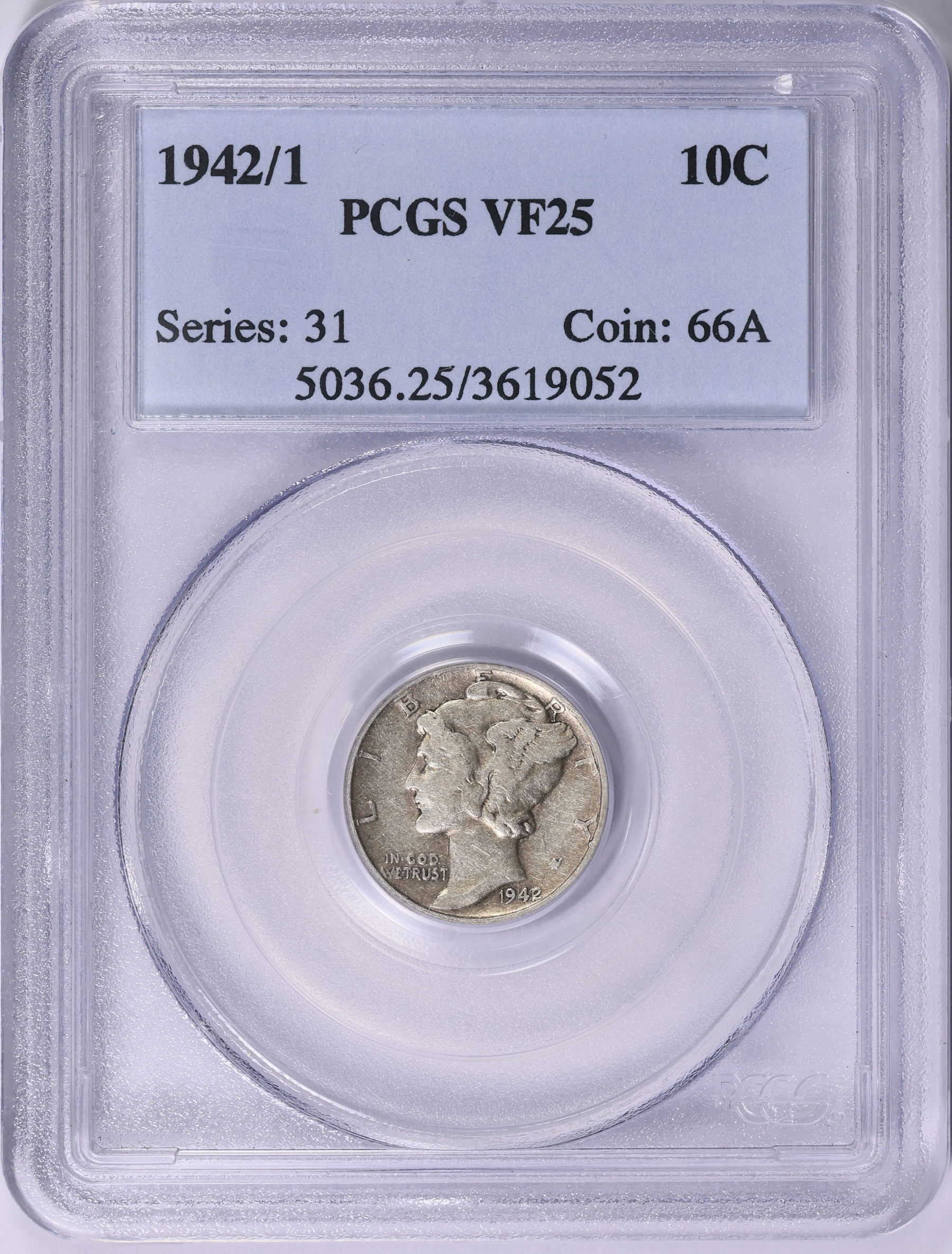 1942/1 Mercury Dime PCGS VF-25 (Item 1783440) | GreatCollections Coin Auctions