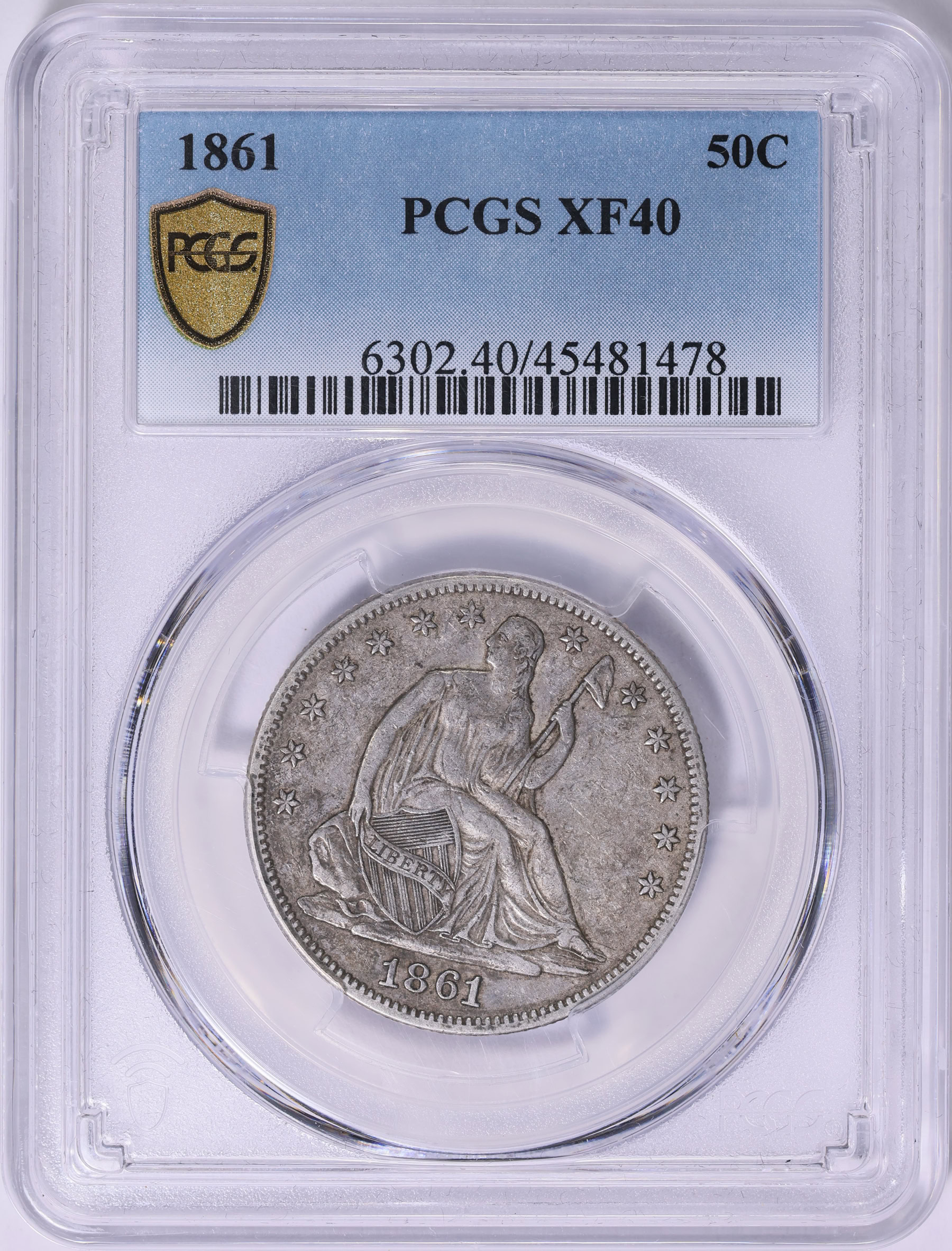 1861 Seated Liberty Half Dollar PCGS XF-40 (Item 1783445) | GreatCollections Coin Auctions